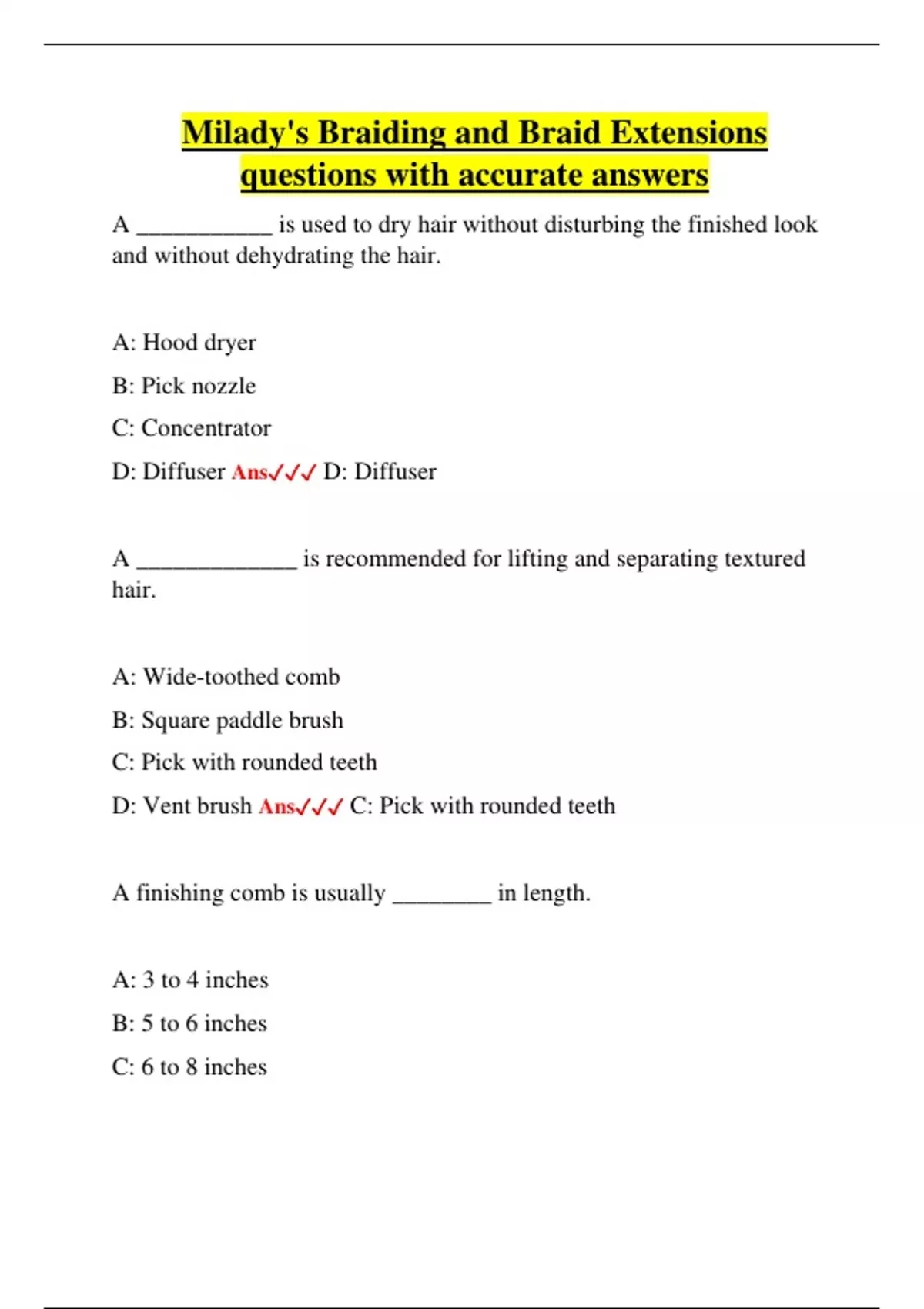 Milady’s Braiding and Braid Extensions – Multiple Choice Questions with Correct Answers ...