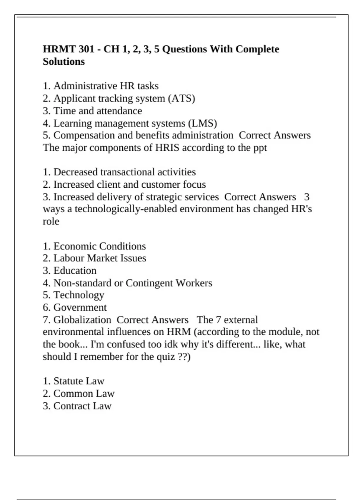 HRMT 301 - CH 1, 2, 3, 5 Questions With Complete Solutions - HRMT 301 ...