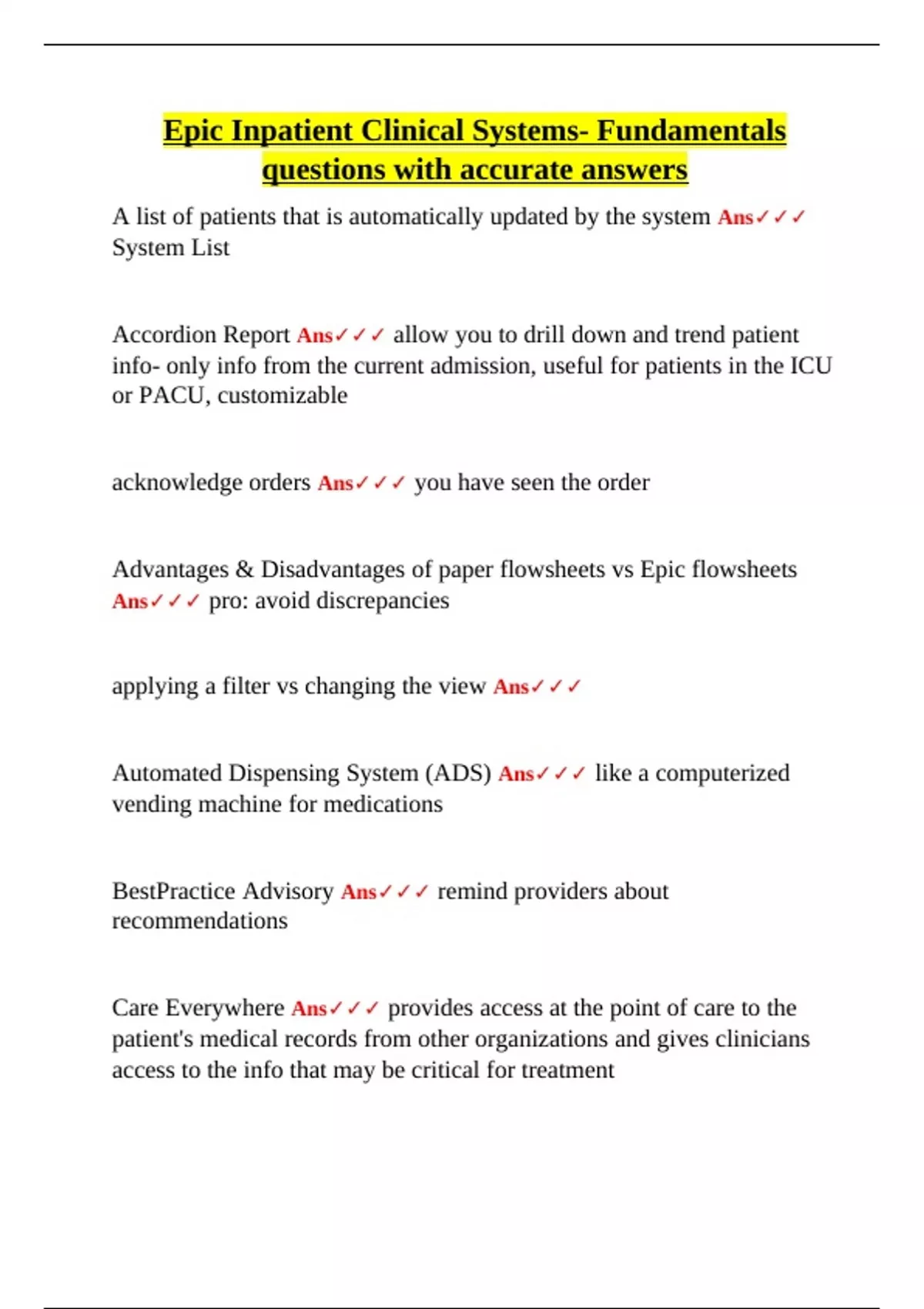 Epic Inpatient Clinical Systems – Fundamentals Study Guide with ...