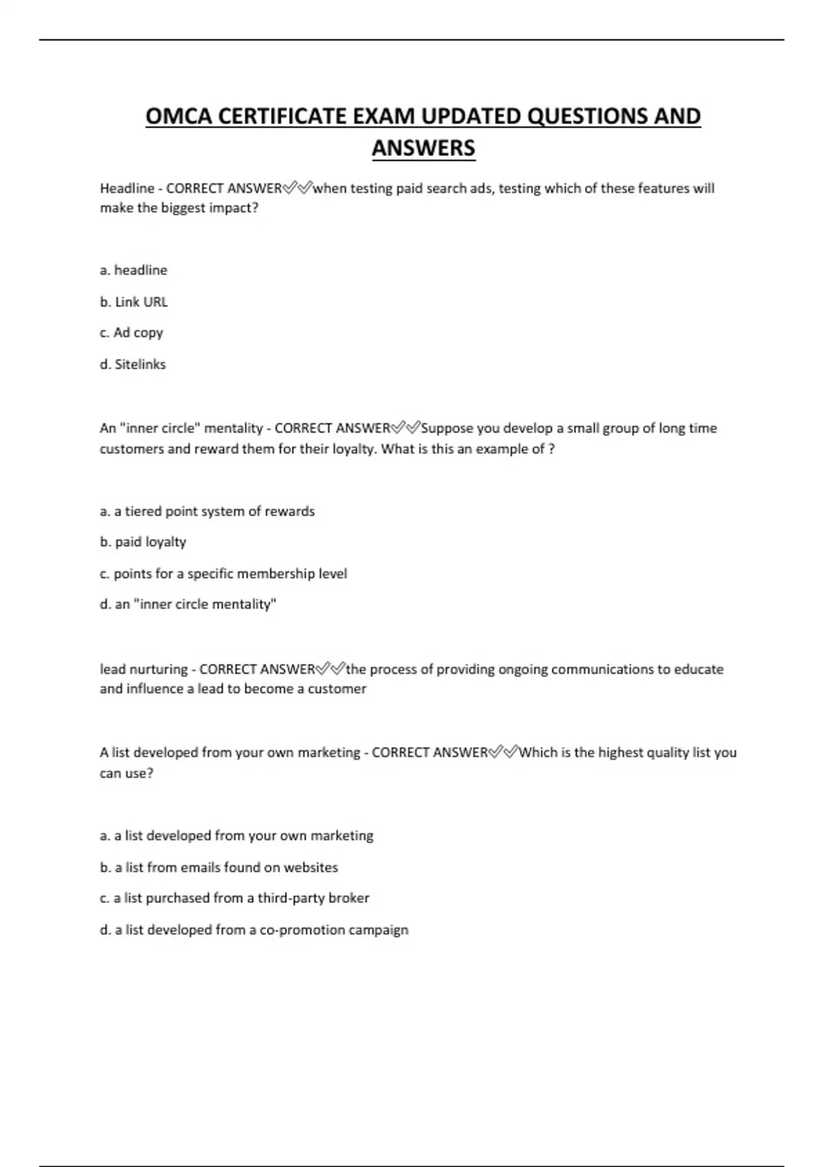 OMCA CERTIFICATE EXAM UPDATED QUESTIONS AND ANSWERS - OMCA CERTIFICATE ...