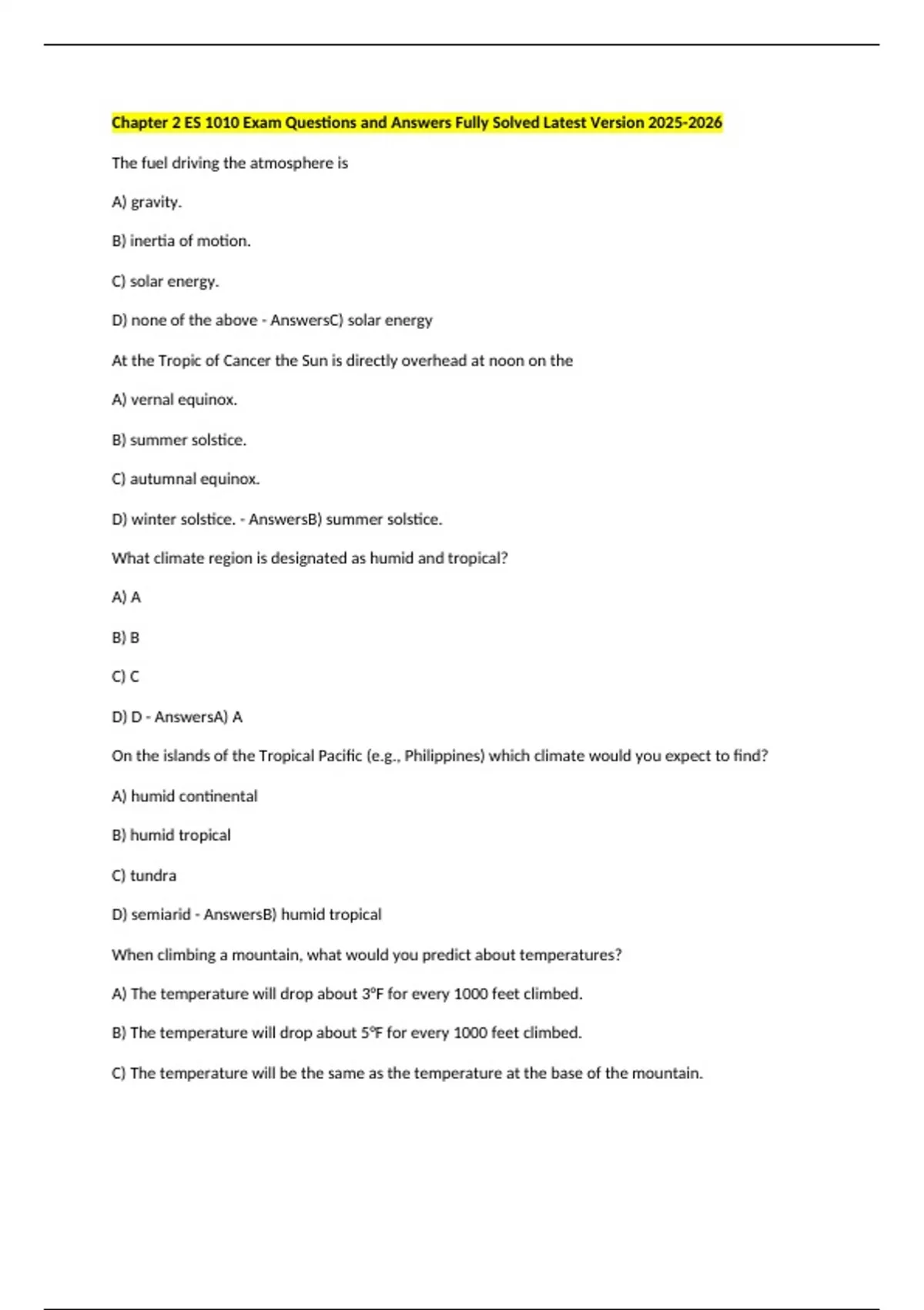 Chapter 2 ES 1010 Exam Questions and Answers Fully Solved Latest ...