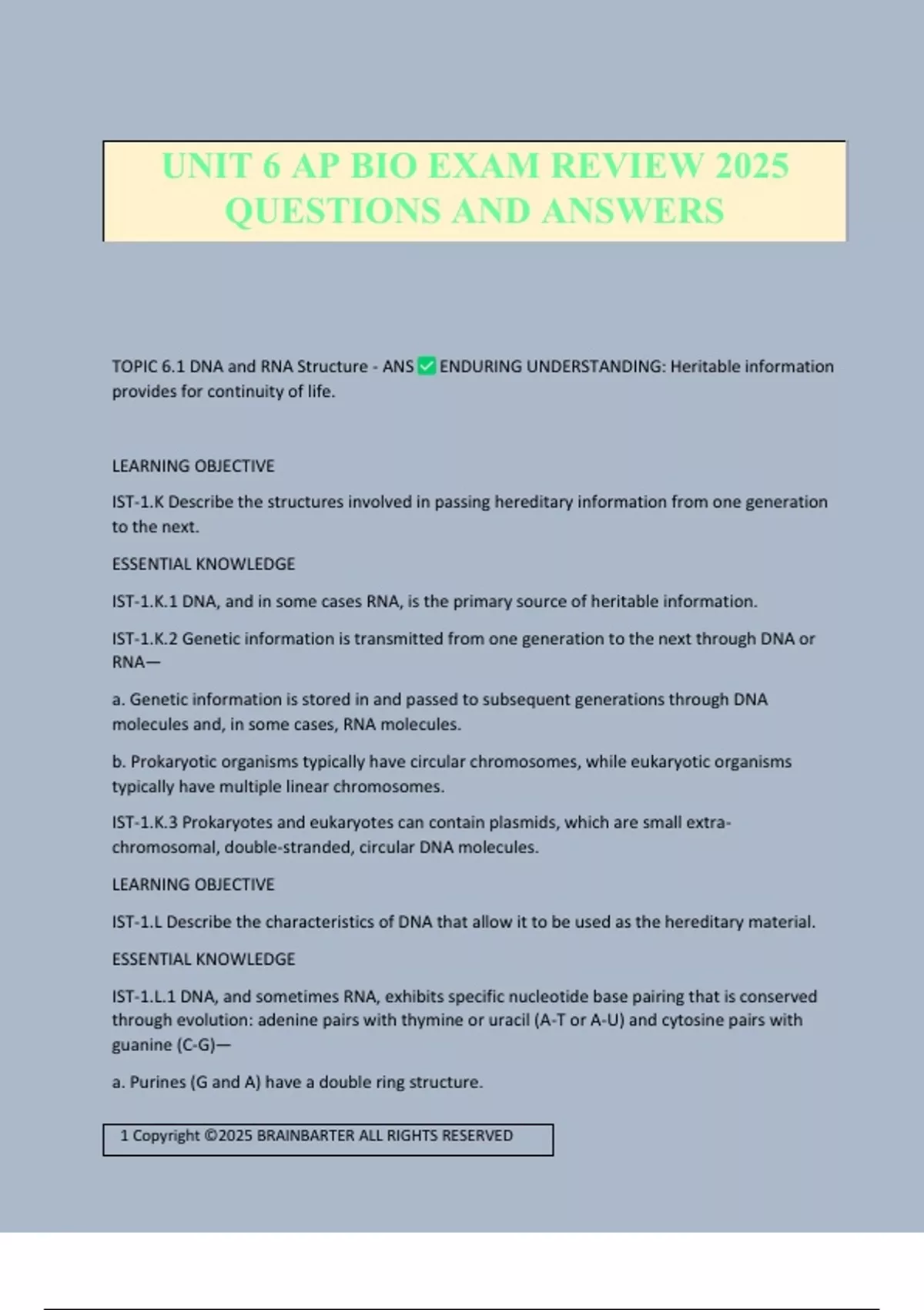 UNIT 6 AP BIO EXAM REVIEW 2025 QUESTIONS AND ANSWERS - AP BIO - Stuvia US