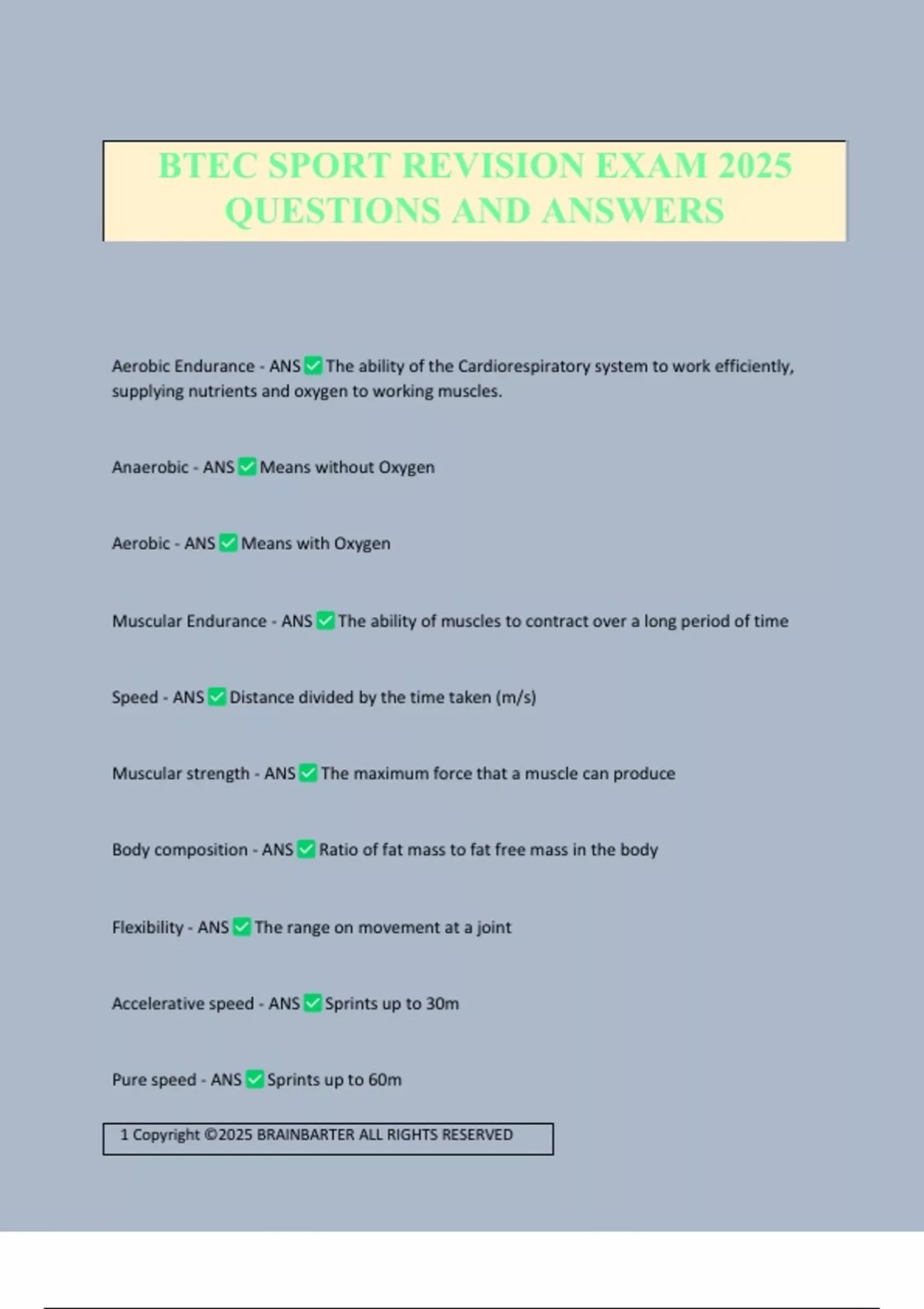 BTEC SPORT REVISION EXAM 2025 QUESTIONS AND ANSWERS - BTEC SPORT ...