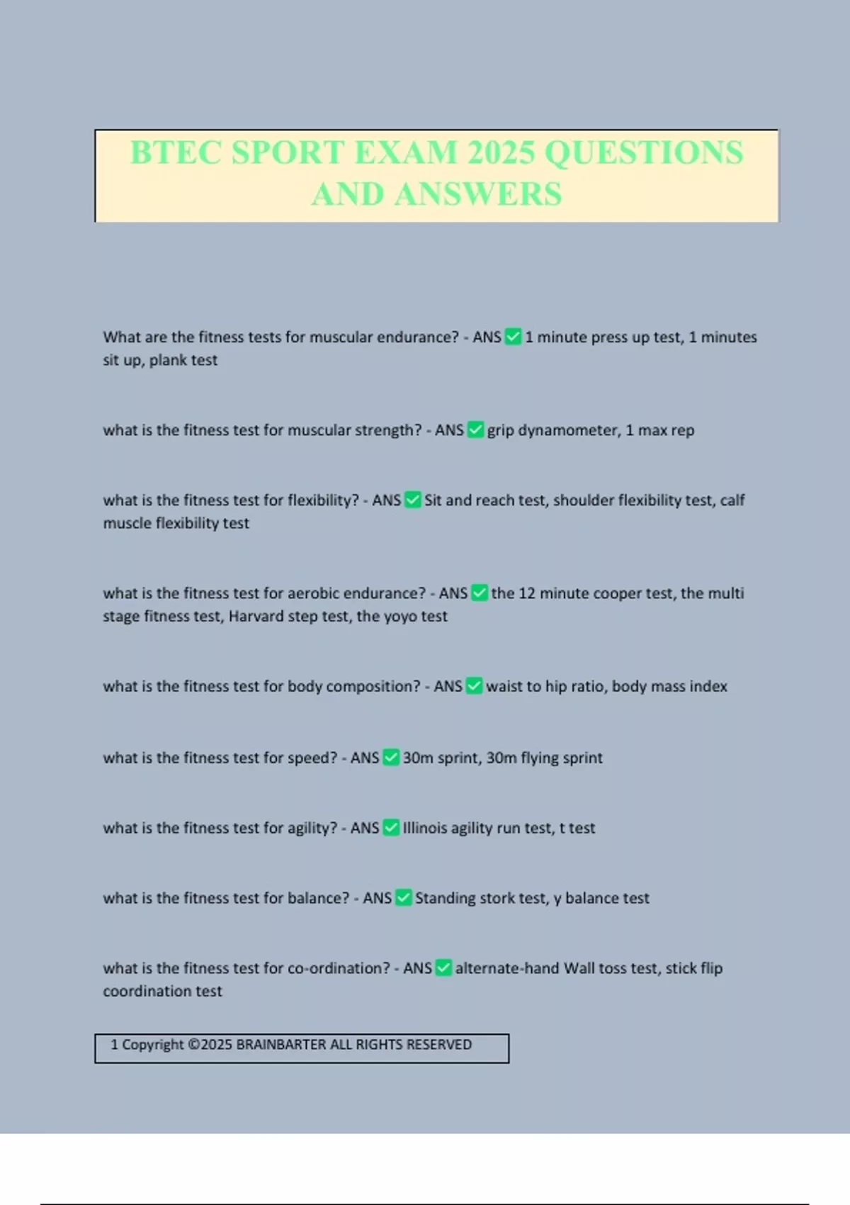 BTEC SPORT EXAM 2025 QUESTIONS AND ANSWERS - BTEC SPORT - Stuvia US