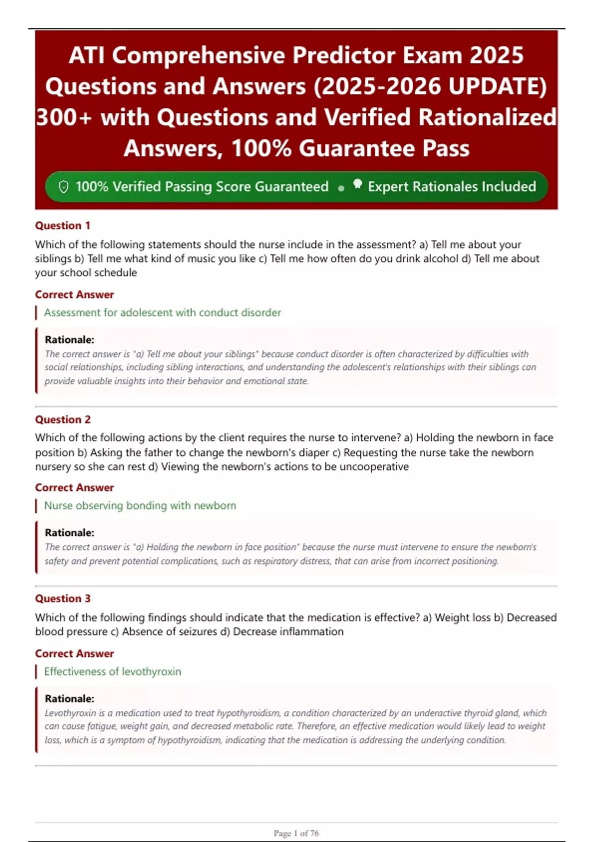 ATI Comprehensive Predictor Exam 2025 Questions and Answers ( UPDATE) 300+ with Questions and ...