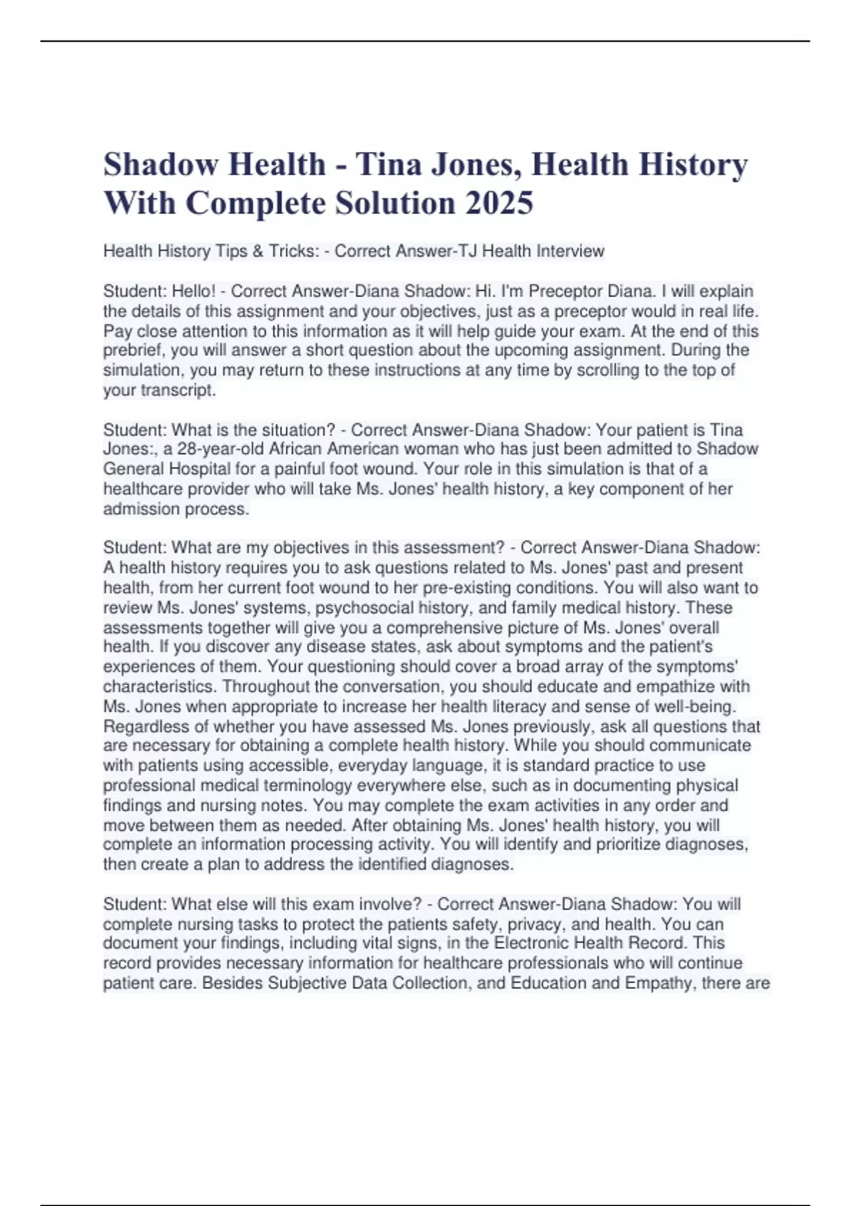 Shadow Health: Tina Jones Health History | Complete Solution 2025 ...
