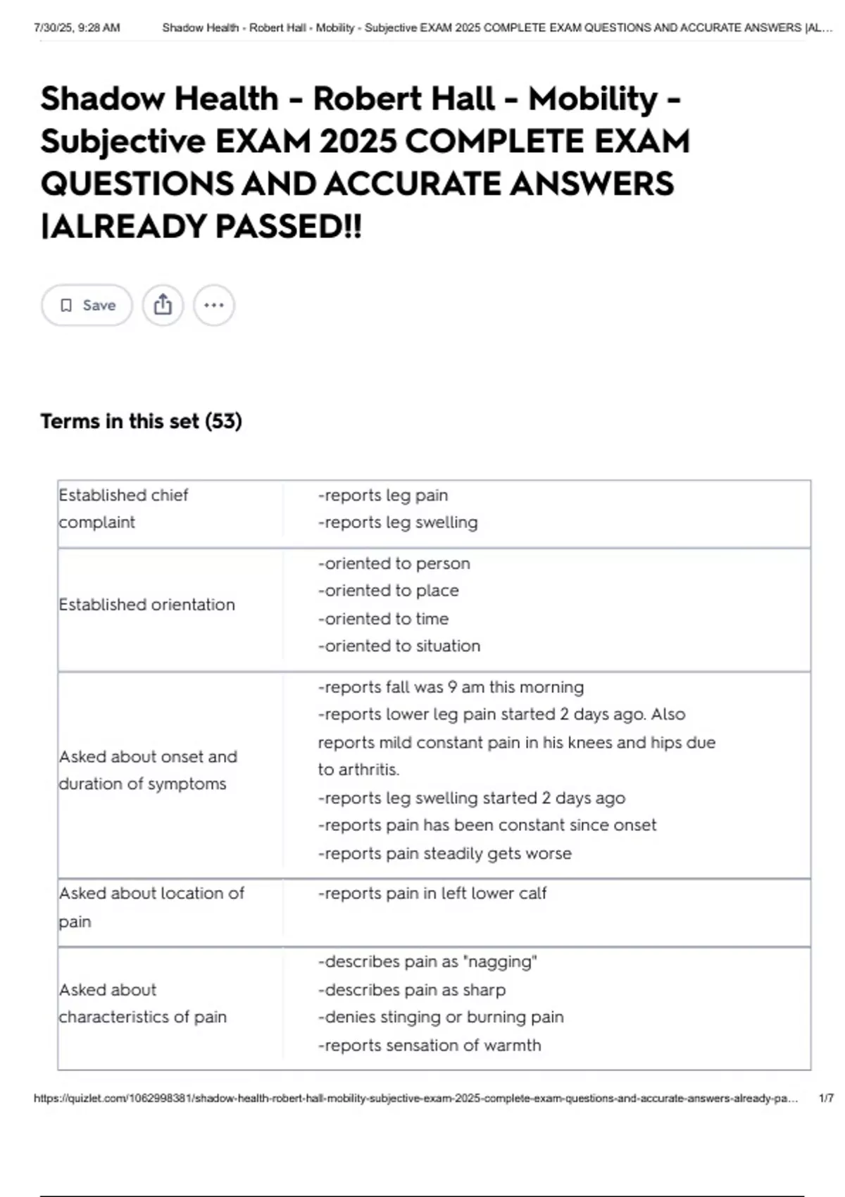 Shadow Health - Robert Hall - Mobility - Subjective EXAM 2025 COMPLETE ...