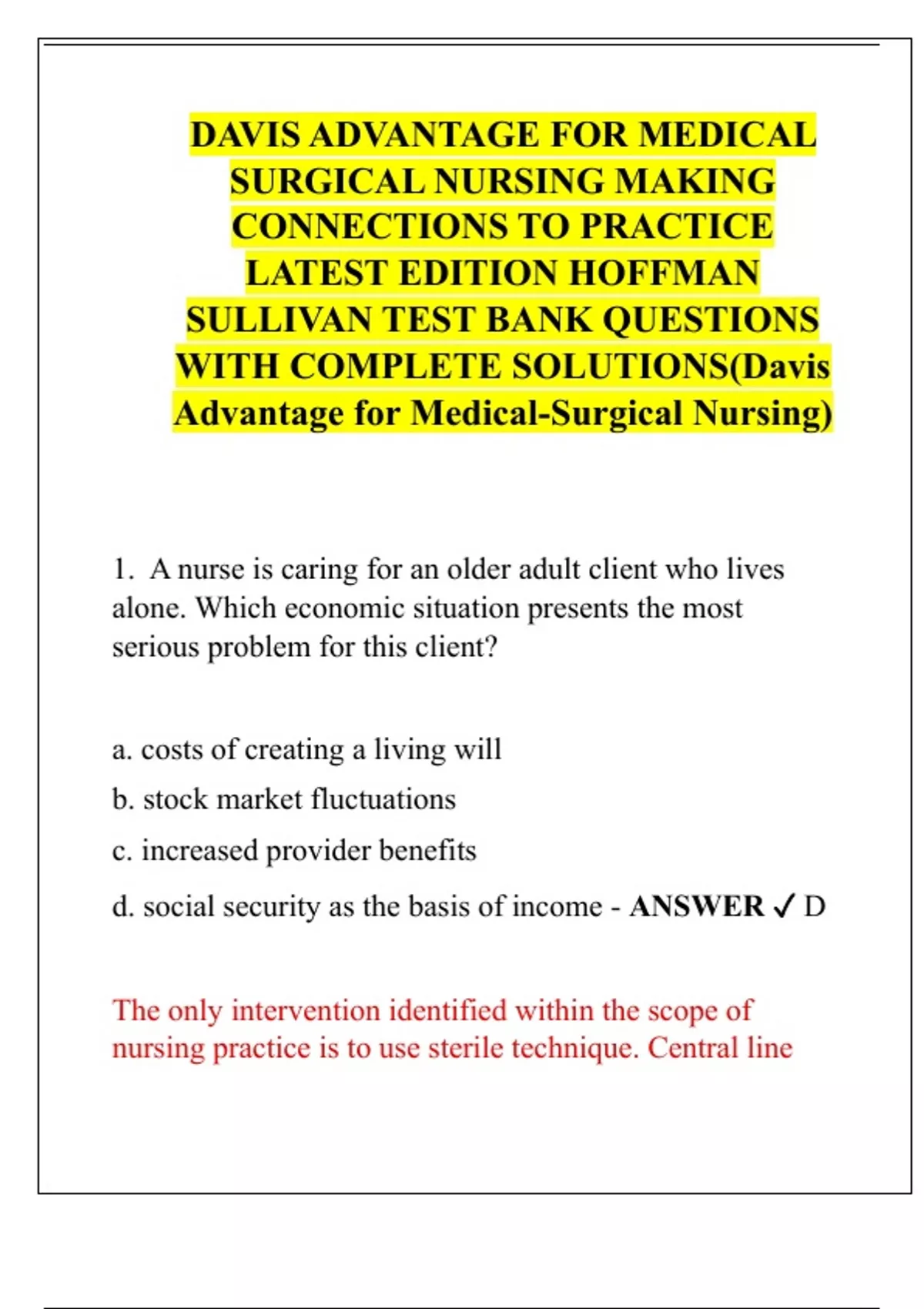 DAVIS ADVANTAGE FOR MEDICAL SURGICAL NURSING MAKING CONNECTIONS TO ...