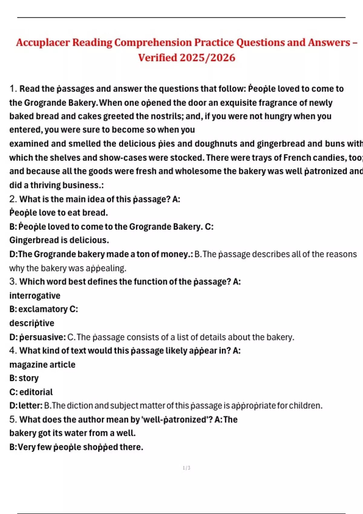 Accuplacer Reading Comprehension – Practice Questions and Answers ...