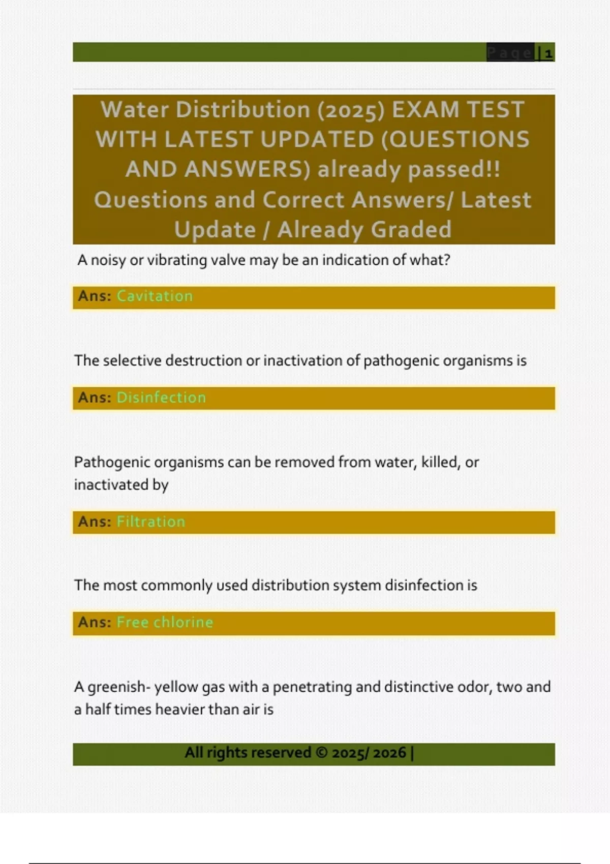 Water Distribution (2025) EXAM TEST WITH LATEST UPDATED (QUESTIONS AND ...