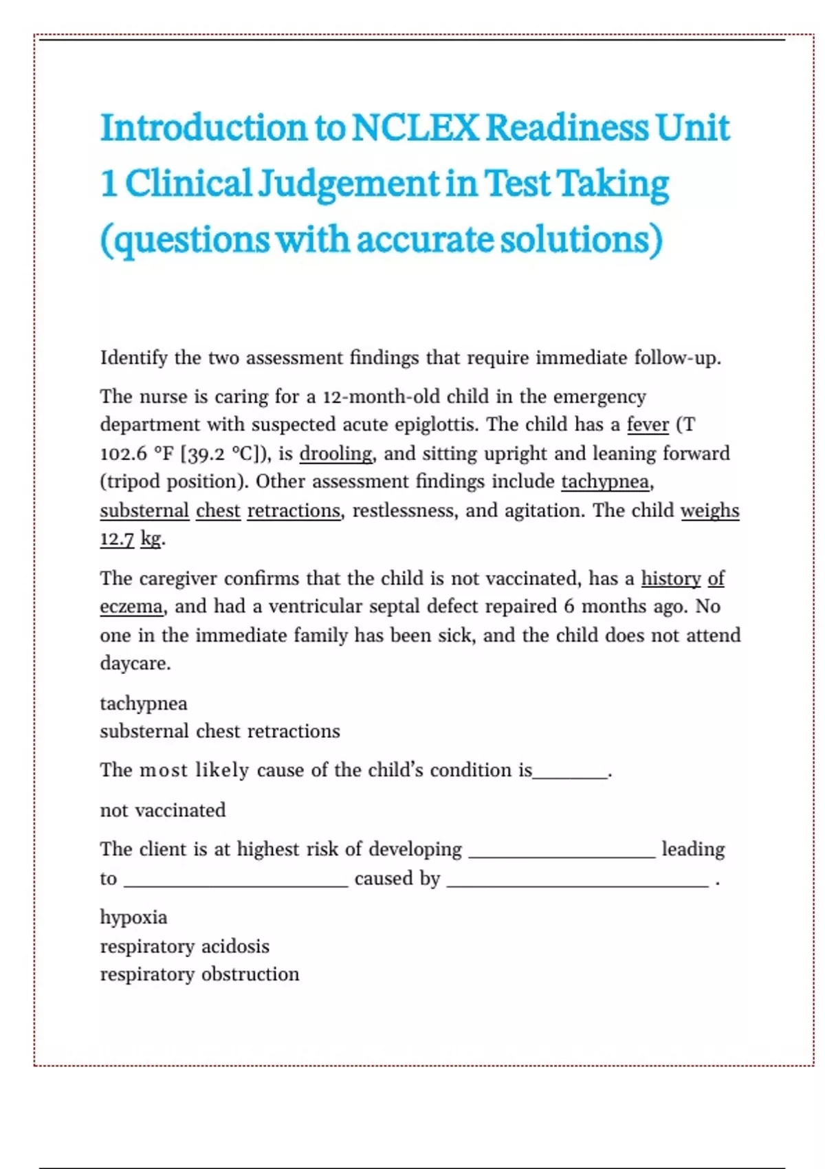 Introduction to NCLEX Readiness Unit 1 Clinical Judgement in Test ...