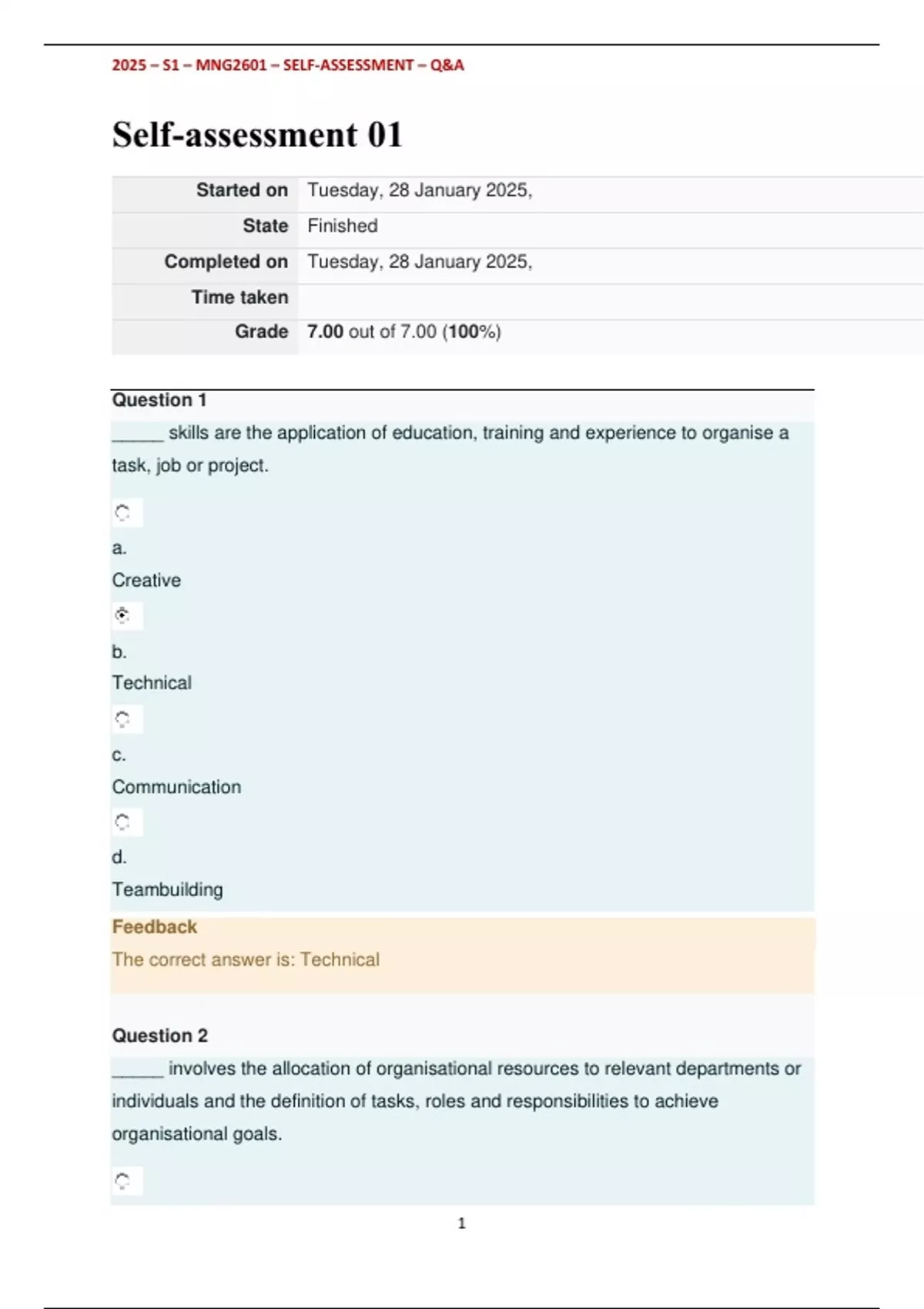 2025 - MNG2601 - SELF-ASSESSMENT - QUESTIONS AND ANSWERS - SEMESTER 2 ...