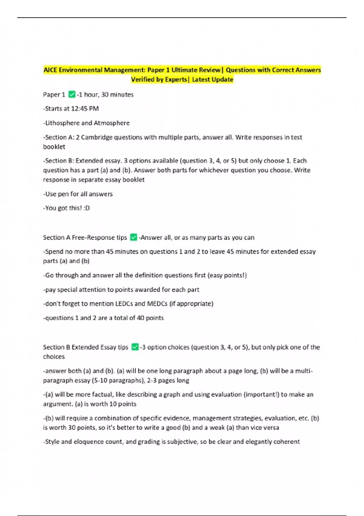 AICE Environmental Management: Paper 1 Ultimate Review| Questions with ...