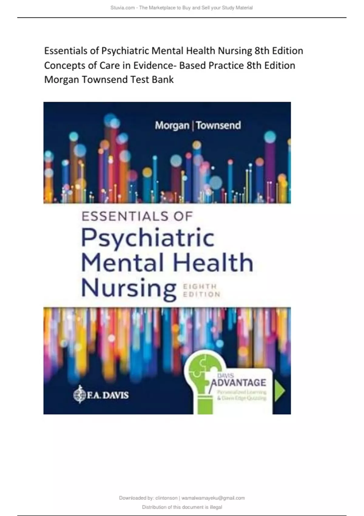 Test Bank for Essentials of Psychiatric Mental Health Nursing: Concepts ...
