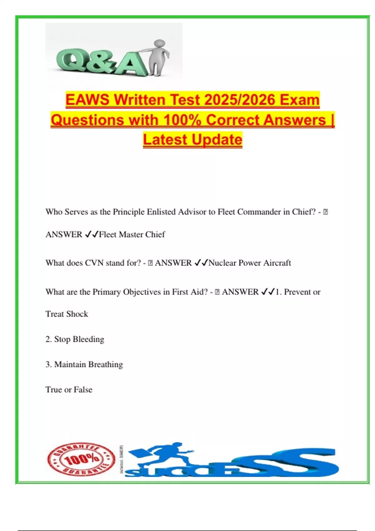 EAWS Written Test 2025/2026 – 300+ Verified Q&A – Weapons Systems, Ship ...