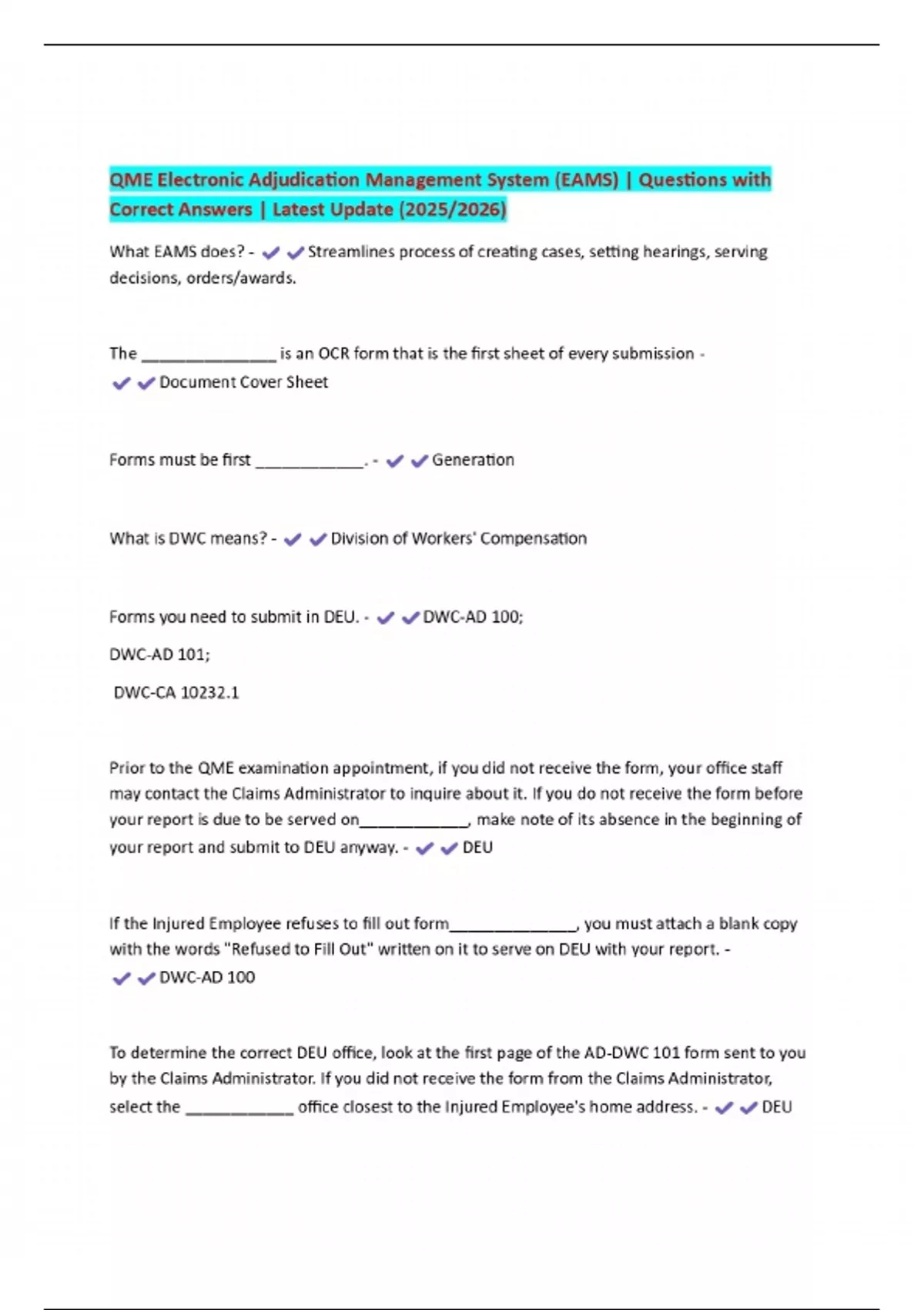 QME Electronic Adjudication Management System (EAMS) | Questions with ...