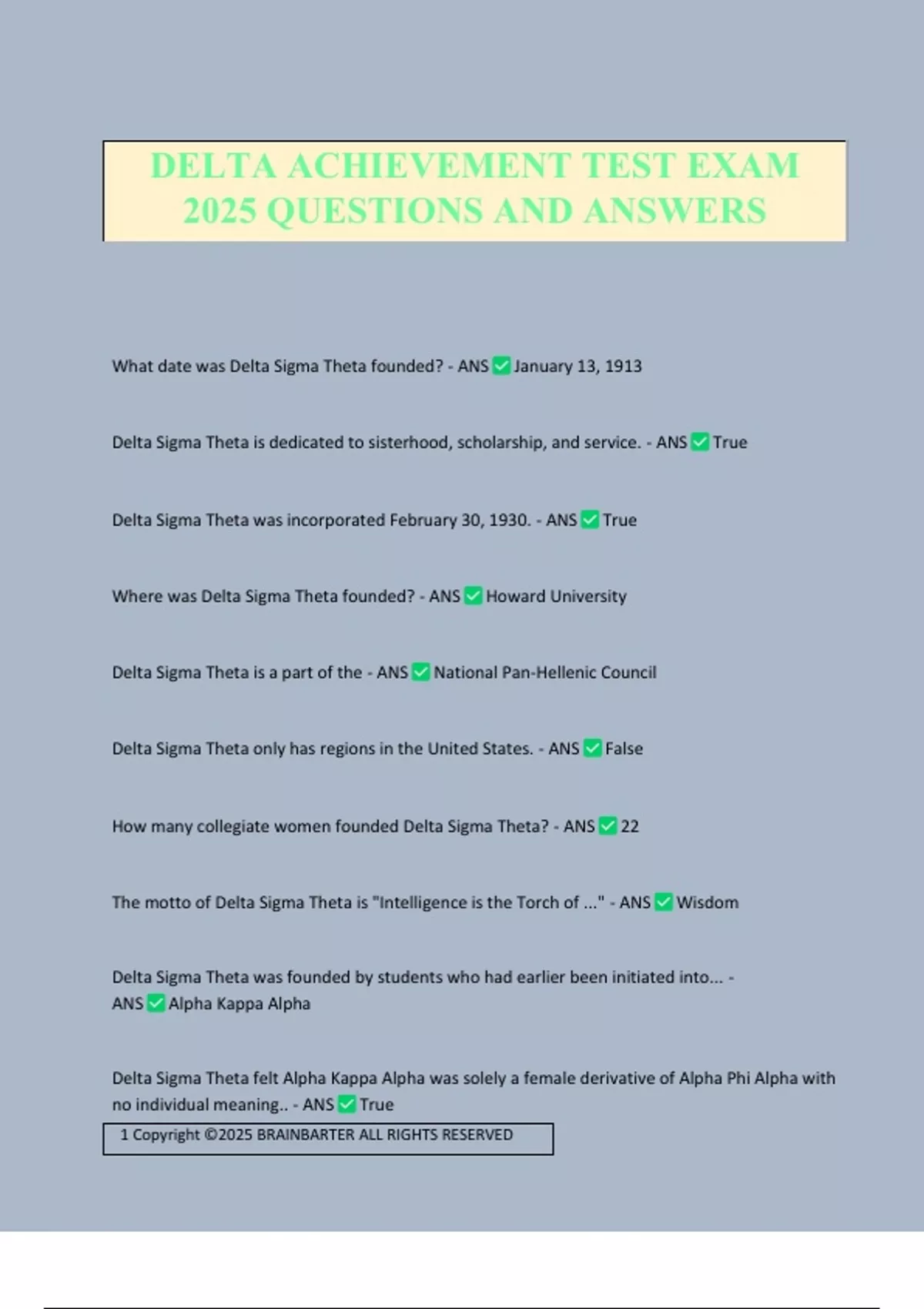 DELTA ACHIEVEMENT TEST EXAM 2025 QUESTIONS AND ANSWERS - DELTA ...
