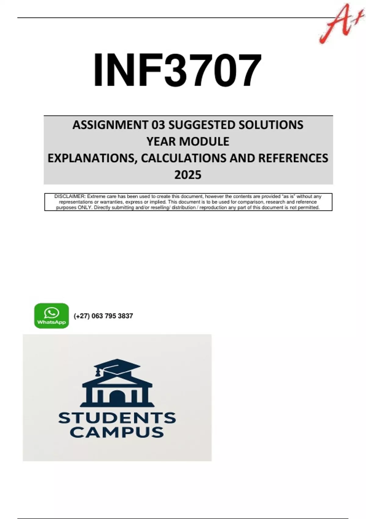 INF3707 Assignment 3 (COMPLETE QUESTIONS & ANSWERS) Year Module 2025 - DUE 1 AUGUST 2025 ...