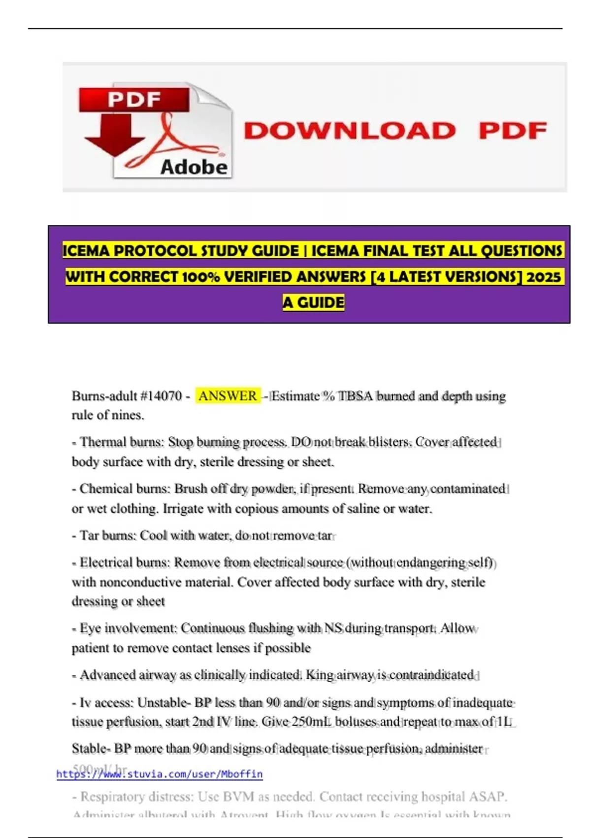 ICEMA PROTOCOL STUDY GUIDE | ICEMA FINAL TEST ALL QUESTIONS WITH ...