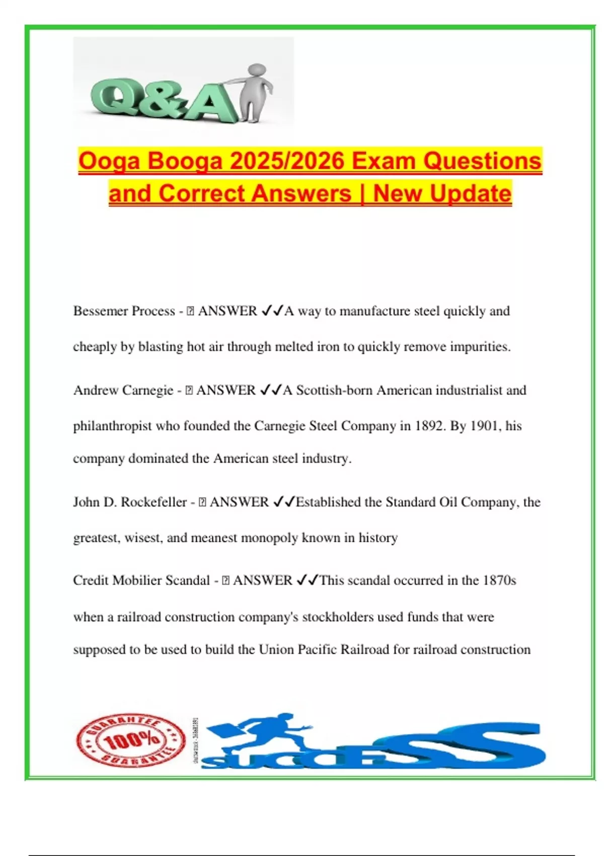 U.S. History & Industrialization 2025/2026 – 180 Practice Questions ...