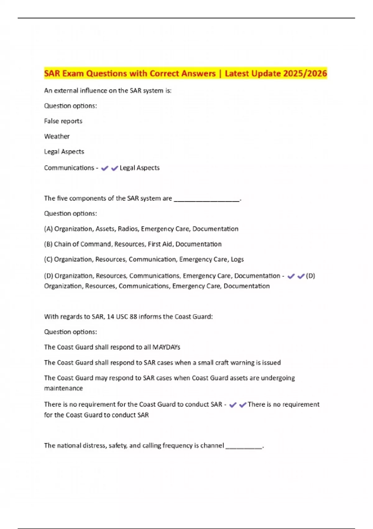 SAR Exam Questions with Correct Answers | Latest Update 2025/2026 - SAR ...