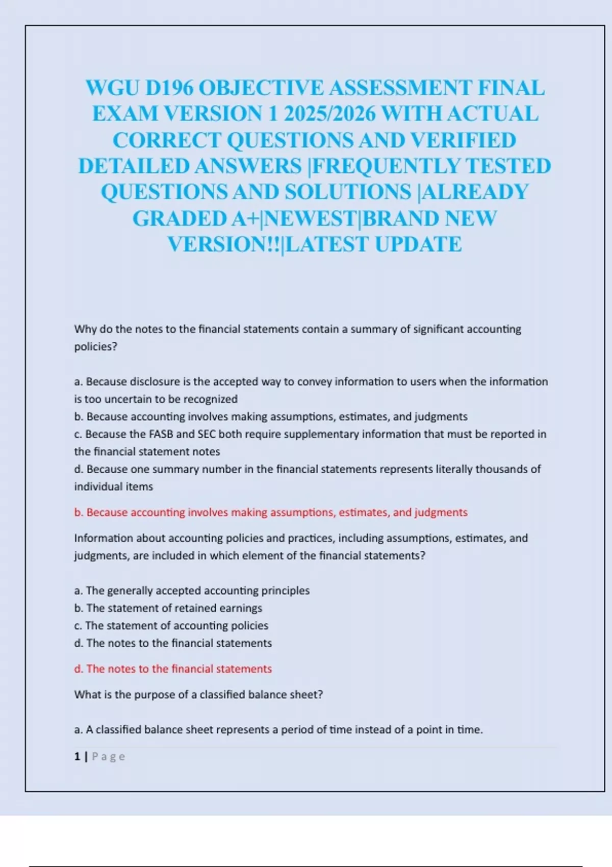 WGU D196 OBJECTIVE ASSESSMENT FINAL EXAM VERSION 1 2025/2026 WITH ...