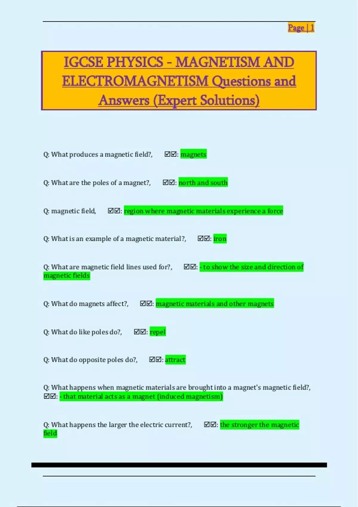 IGCSE PHYSICS - MAGNETISM AND ELECTROMAGNETISM Questions and Answers (Expert Solutions) - IGCSE ...