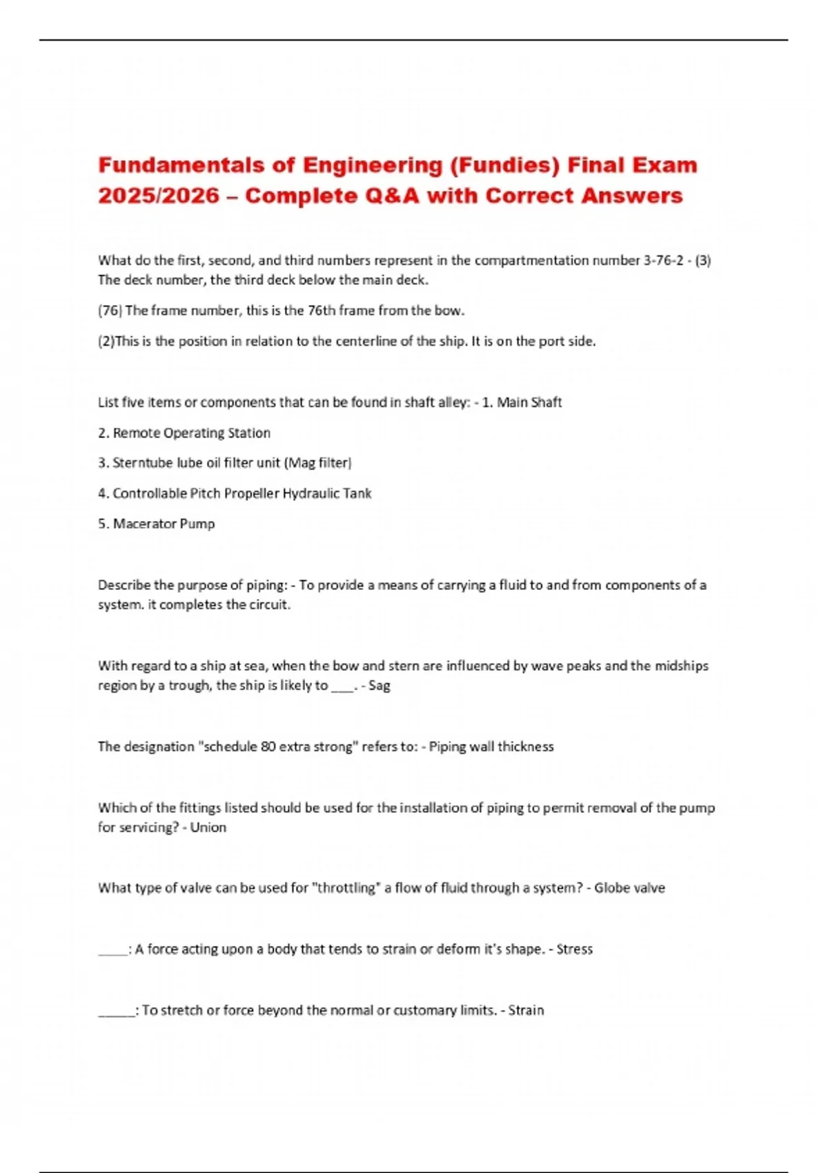 Fundamentals of Engineering (Fundies) Final Exam 2025/2026 – Complete Q ...
