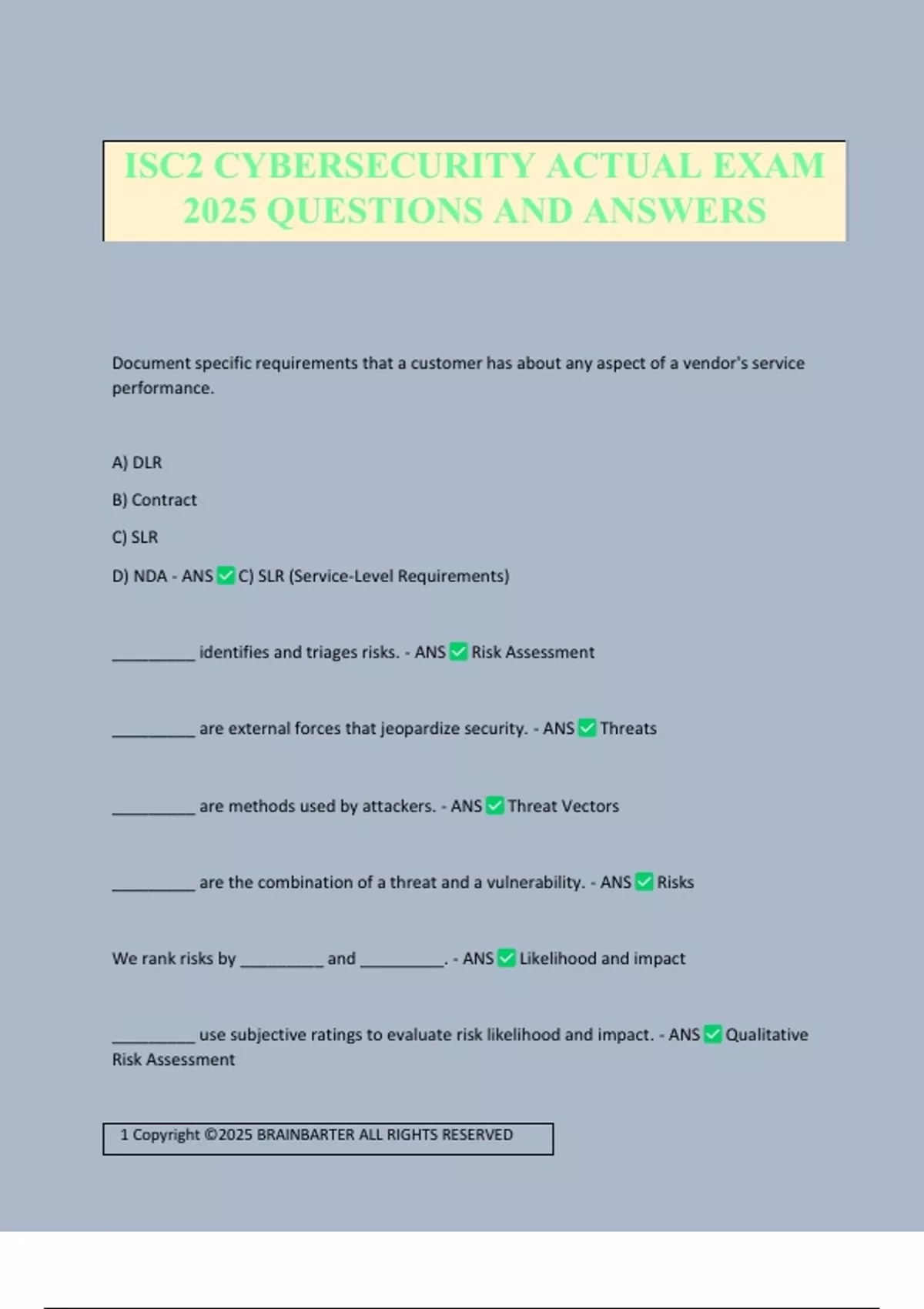 ISC2 CYBERSECURITY ACTUAL EXAM 2025 QUESTIONS AND ANSWERS - ISC2 ...