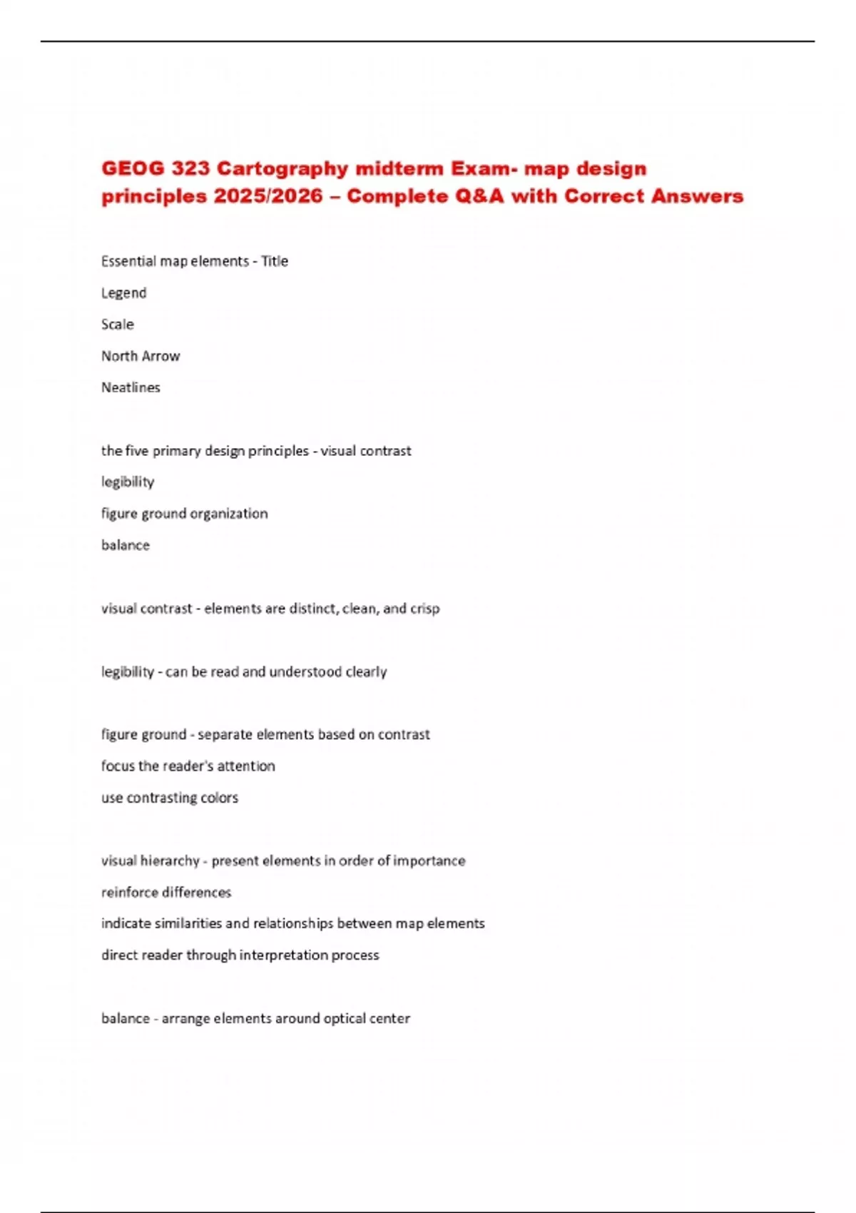 GEOG 323 Cartography midterm Exam- map design principles 2025/2026 ...