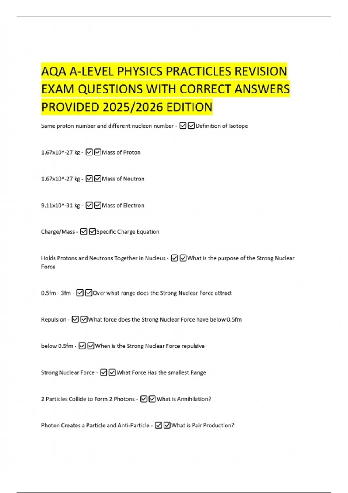 AQA A-LEVEL PHYSICS PRACTICLES REVISION EXAM QUESTIONS WITH CORRECT ...