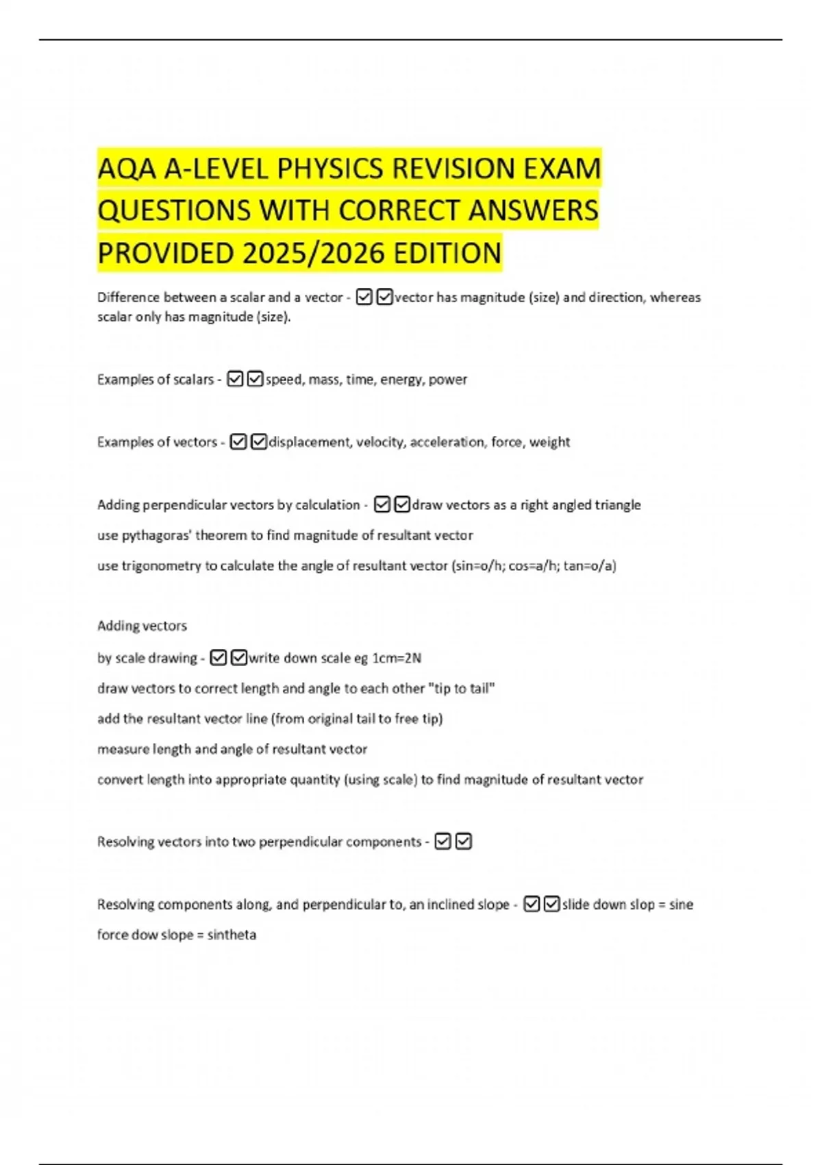AQA A-LEVEL PHYSICS REVISION EXAM QUESTIONS WITH CORRECT ANSWERS PROVIDED 2025/2026 EDITION ...