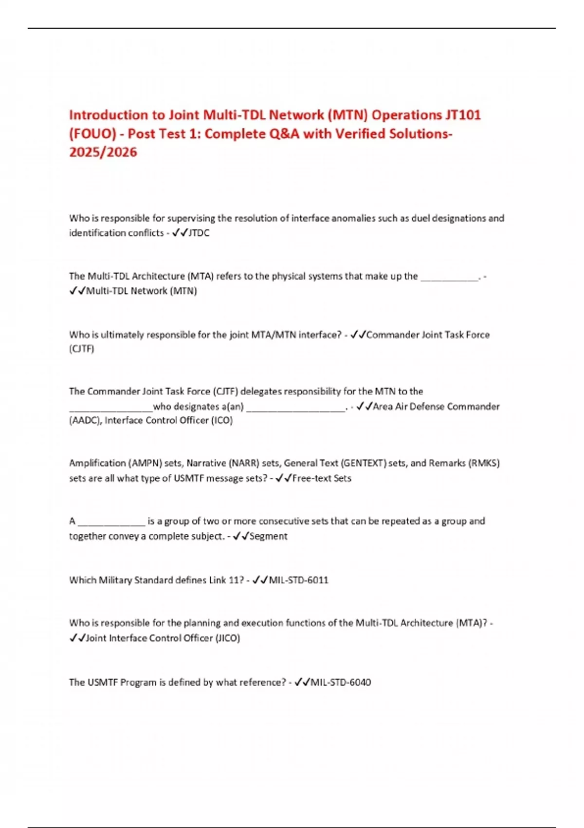 Introduction to Joint Multi-TDL Network (MTN) Operations JT101 (FOUO ...