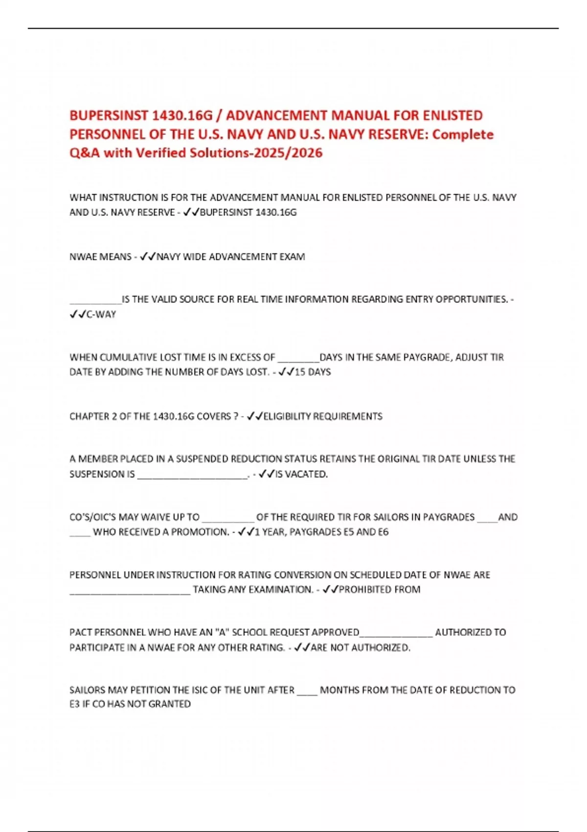 BUPERSINST 1430.16G / ADVANCEMENT MANUAL FOR ENLISTED PERSONNEL OF THE ...