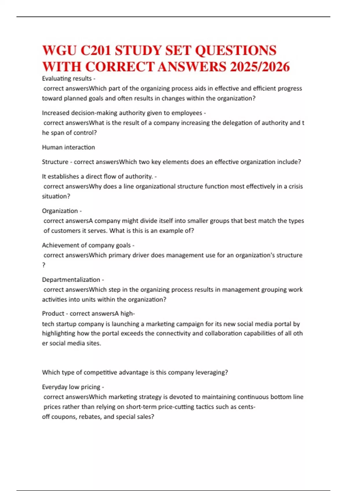 WGU C201 STUDY SET QUESTIONS WITH CORRECT ANSWERS 2025 - WGU C201 ...