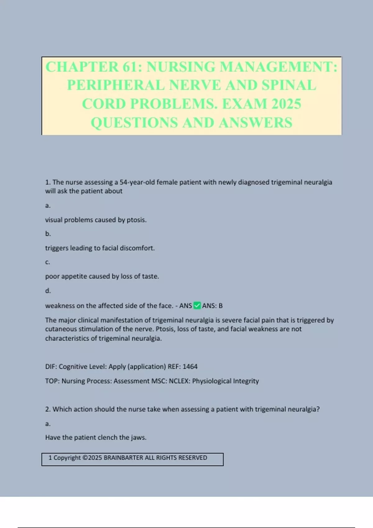 CHAPTER 61: NURSING MANAGEMENT: PERIPHERAL NERVE AND SPINAL CORD ...