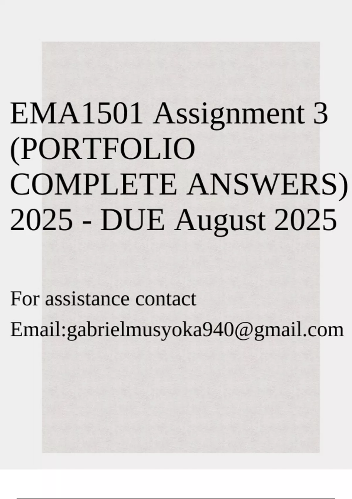 EMA1501 Assignment 3 (PORTFOLIO COMPLETE ANSWERS) 2025 - DUE August 2025 - EMA1501 - Stuvia SA