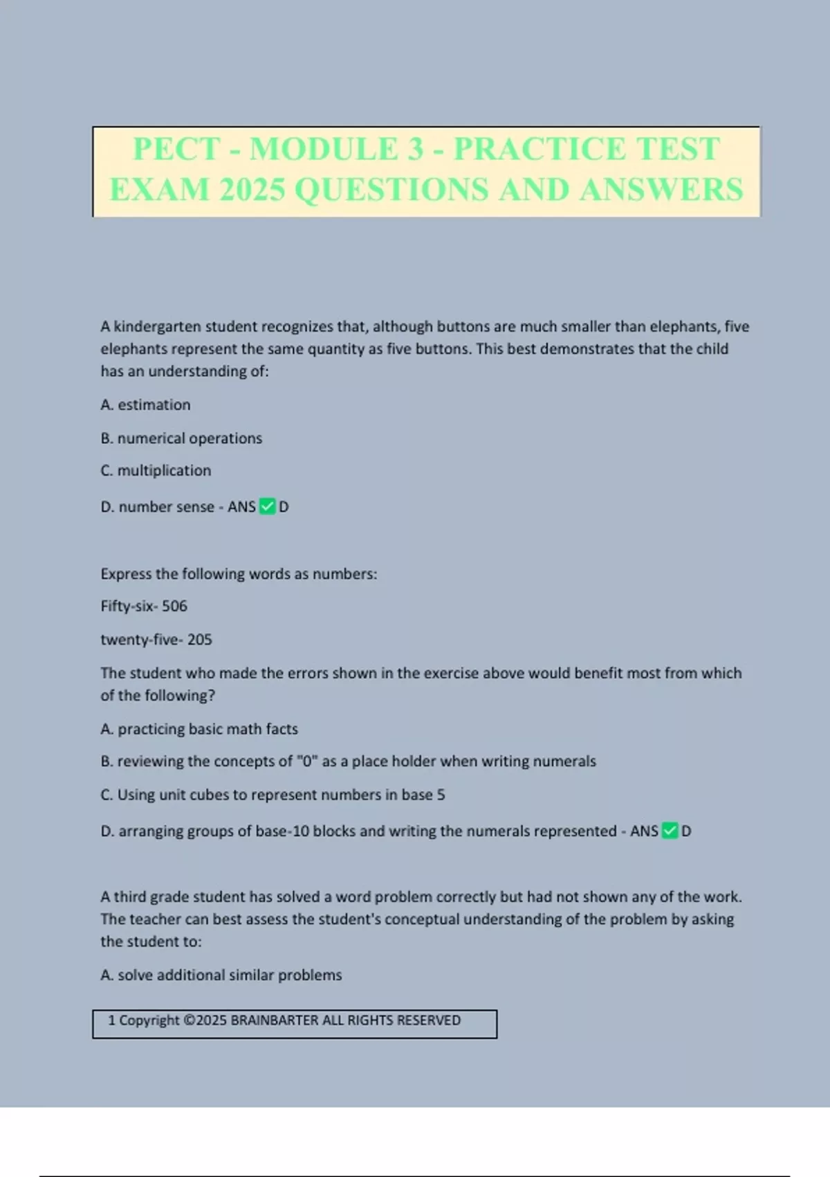 PECT - MODULE 3 - PRACTICE TEST EXAM 2025 QUESTIONS AND ANSWERS - PECT ...
