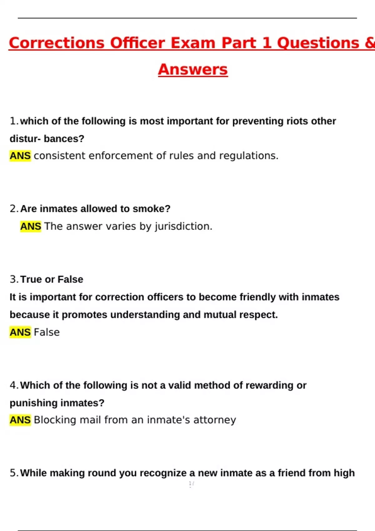 Corrections Officer Exam Part 1 (Latest 2025 / 2026 Update) Questions ...
