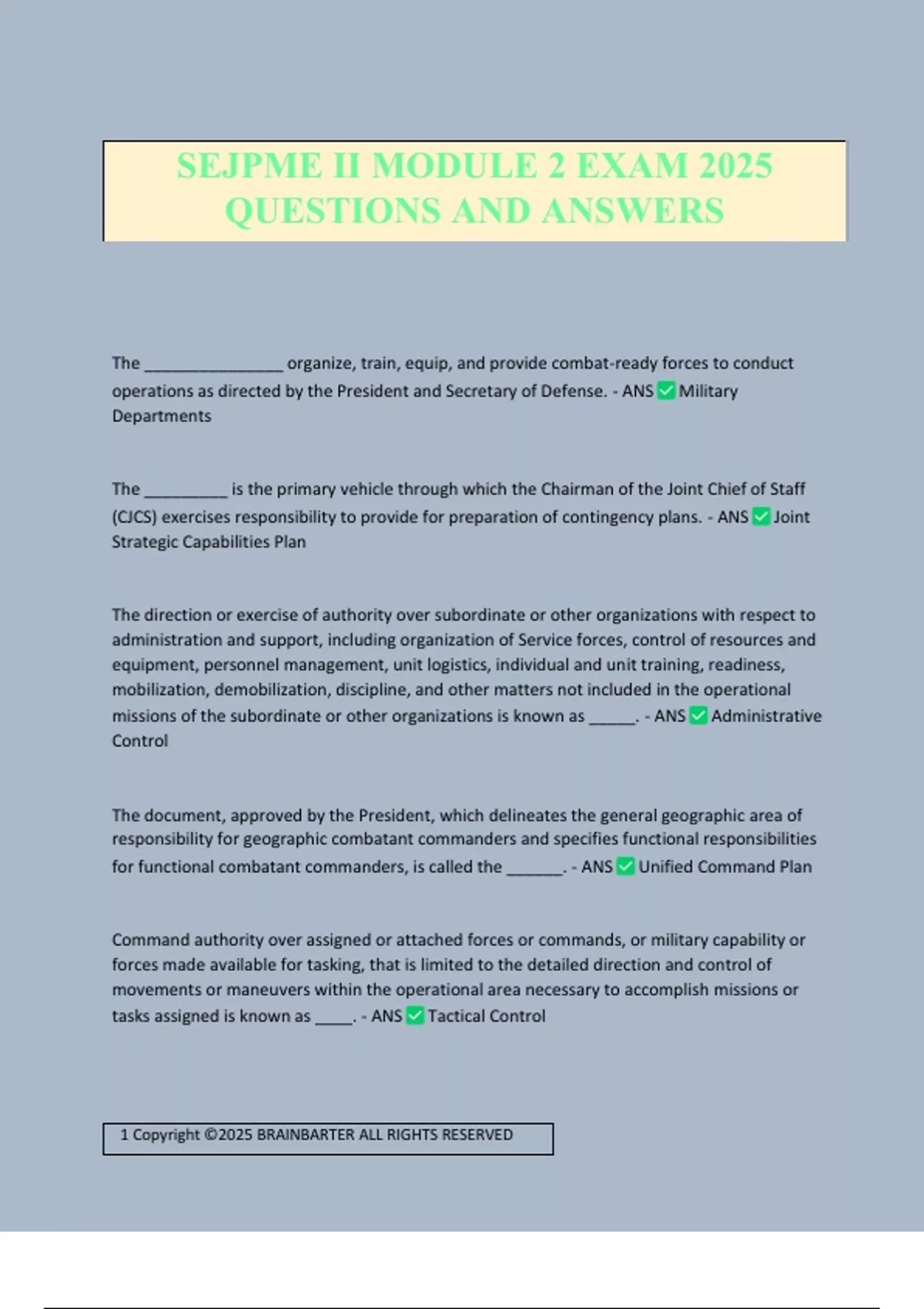 SEJPME II MODULE 2 EXAM 2025 QUESTIONS AND ANSWERS - SEJPME - Stuvia US