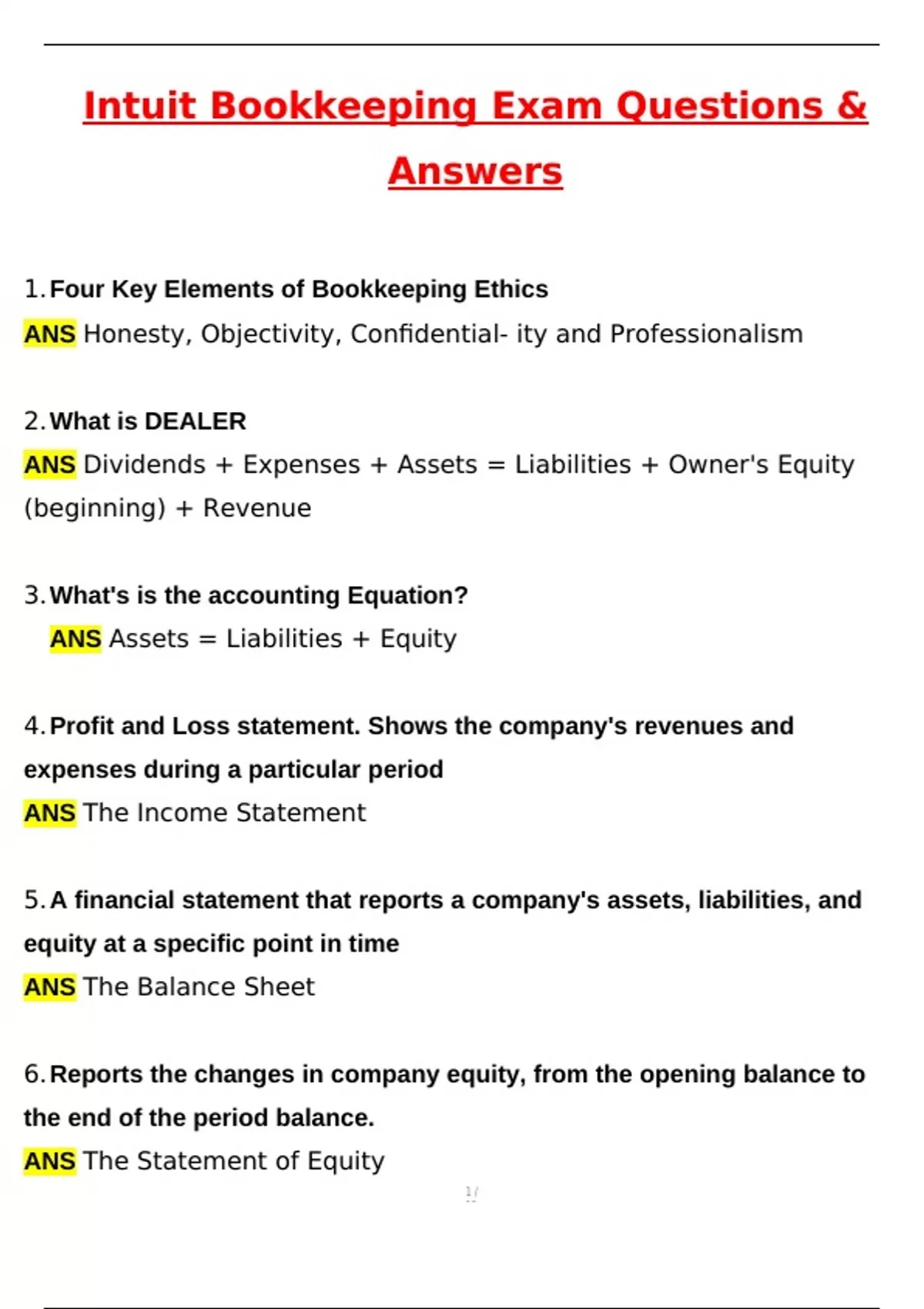 Intuit Bookkeeping Exam (Latest 2025 / 2026 Update) Questions and ...