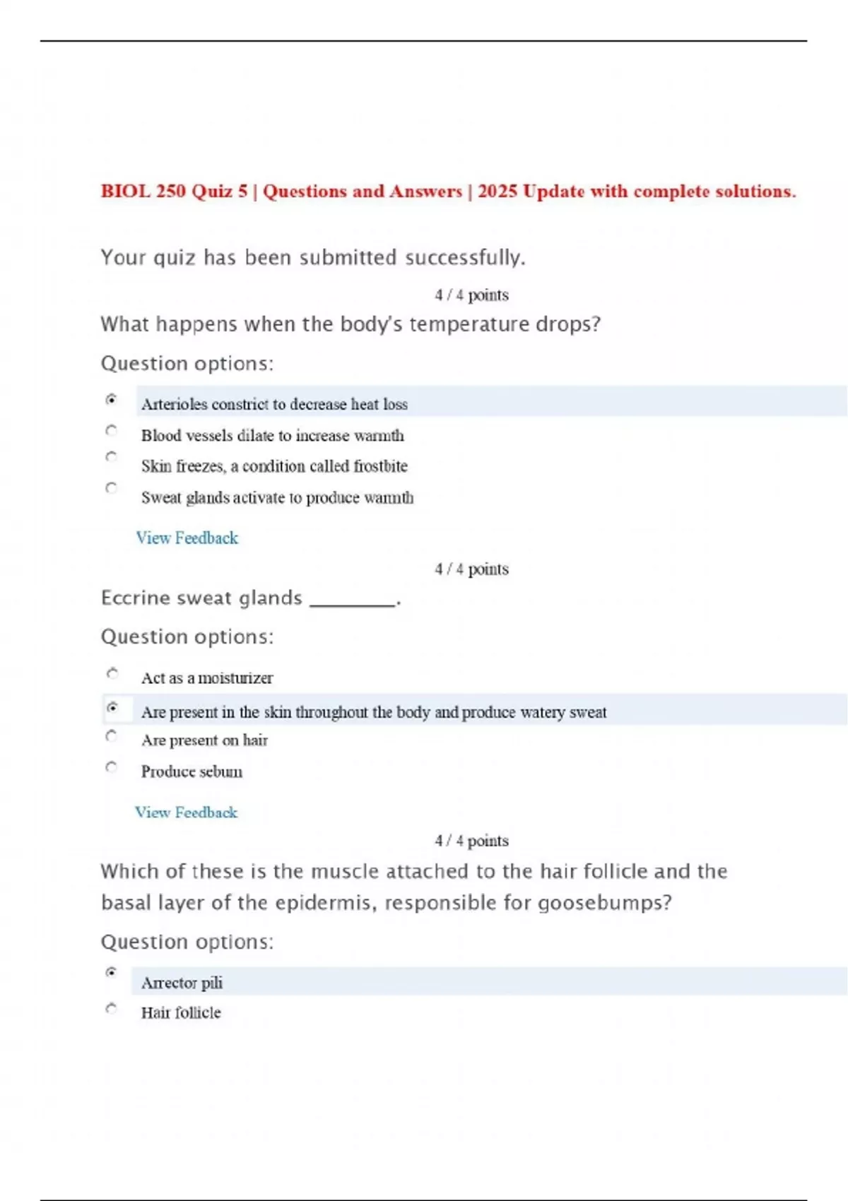 BIOL 250 Quiz 5 | Questions and Answers | 2025 Update with complete solutions. - BIOL 250 ...