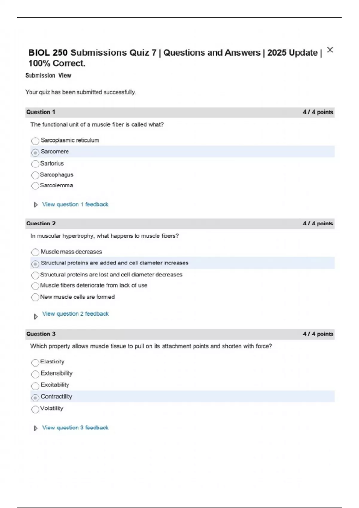 BIOL 250 Submissions Quiz 7 | Questions and Answers | 2025 Update | 100 ...