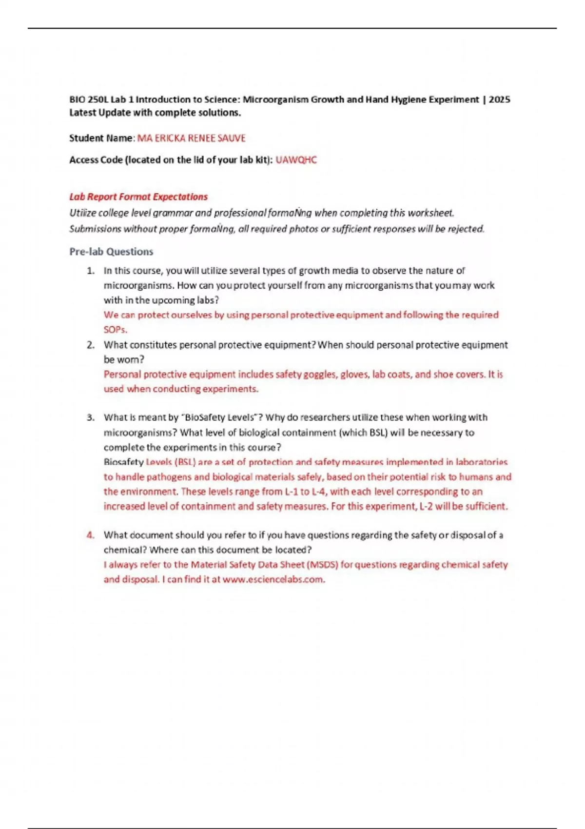 BIO 250L Lab 1 Introduction to Science: Microorganism Growth and Hand ...