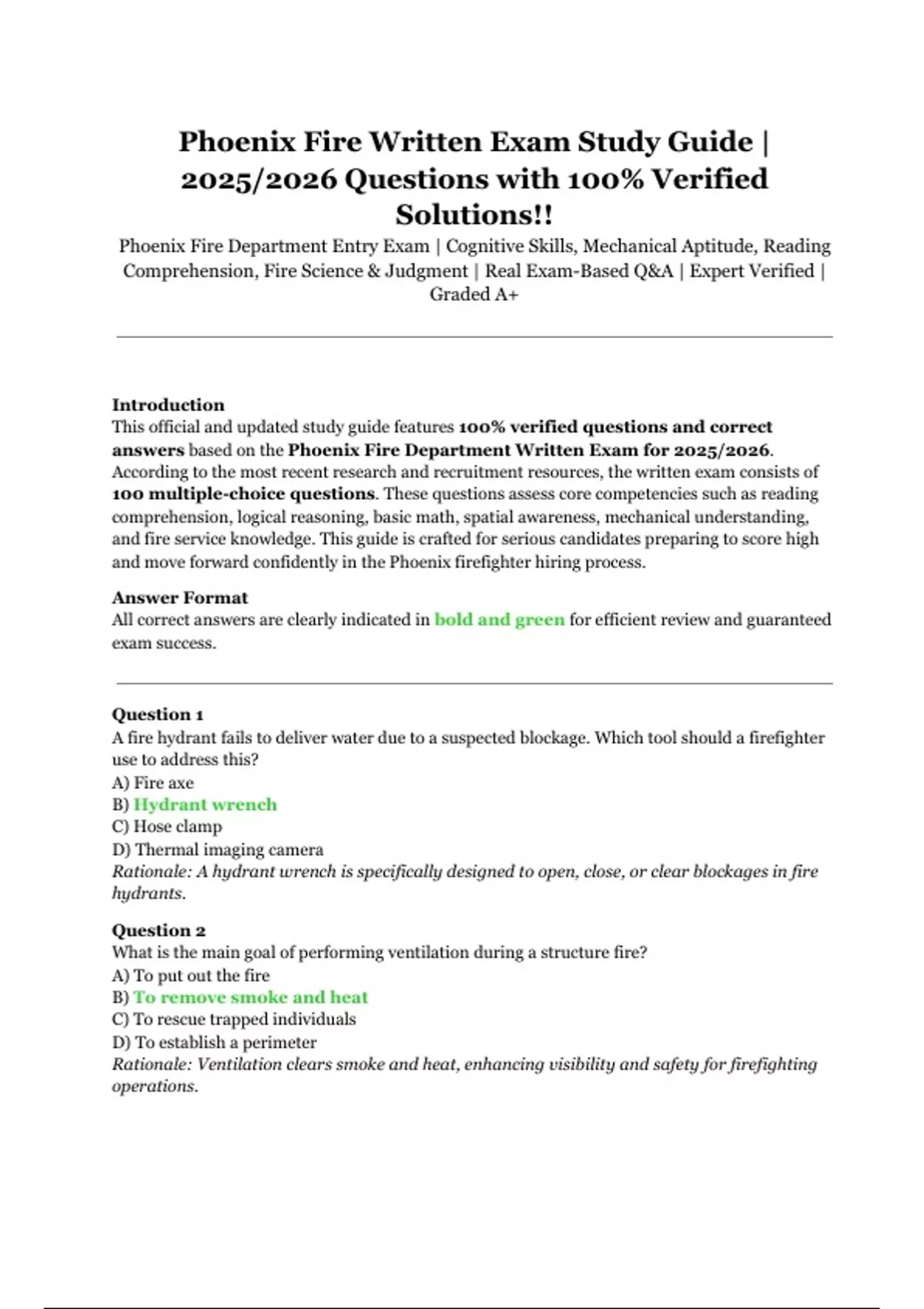 Phoenix Fire Written Exam Study Guide | 2025/2026 Questions with 100% ...