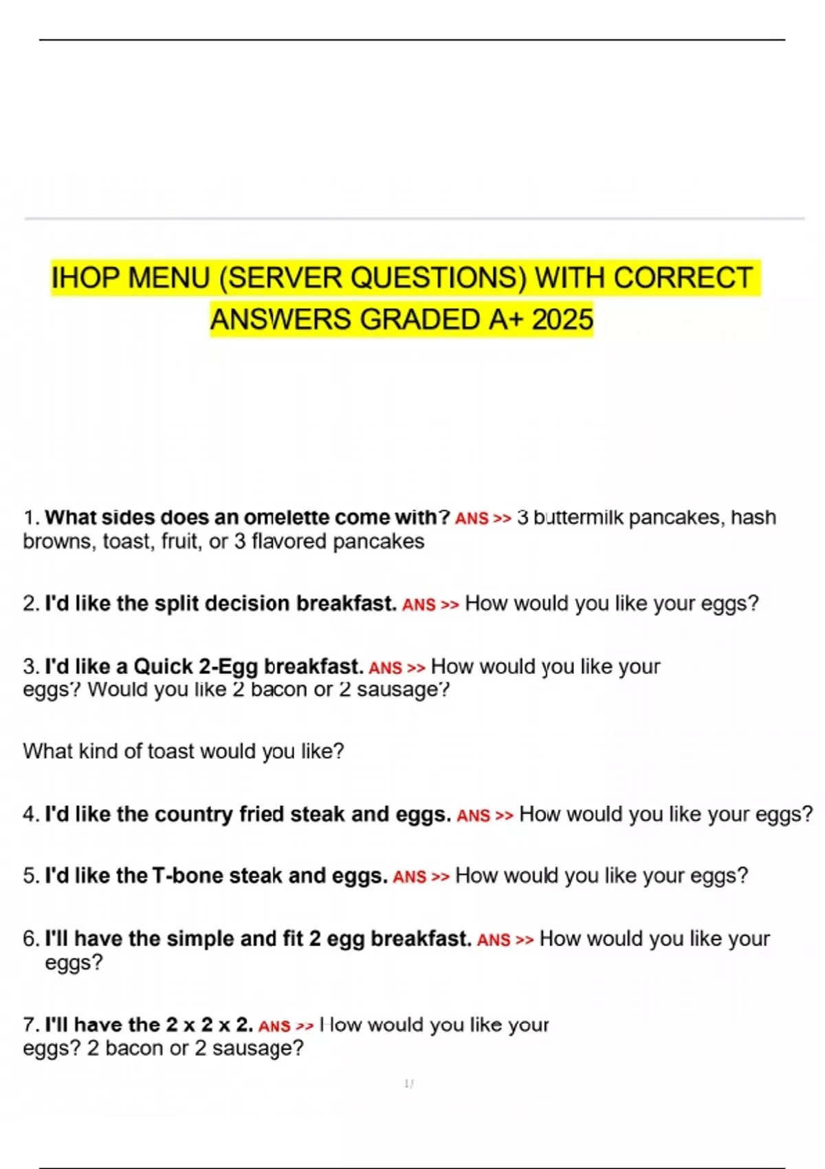 IHOP MENU (SERVER QUESTIONS) WITH CORRECT ANSWERS GRADED A+ 2025 - IHOP ...