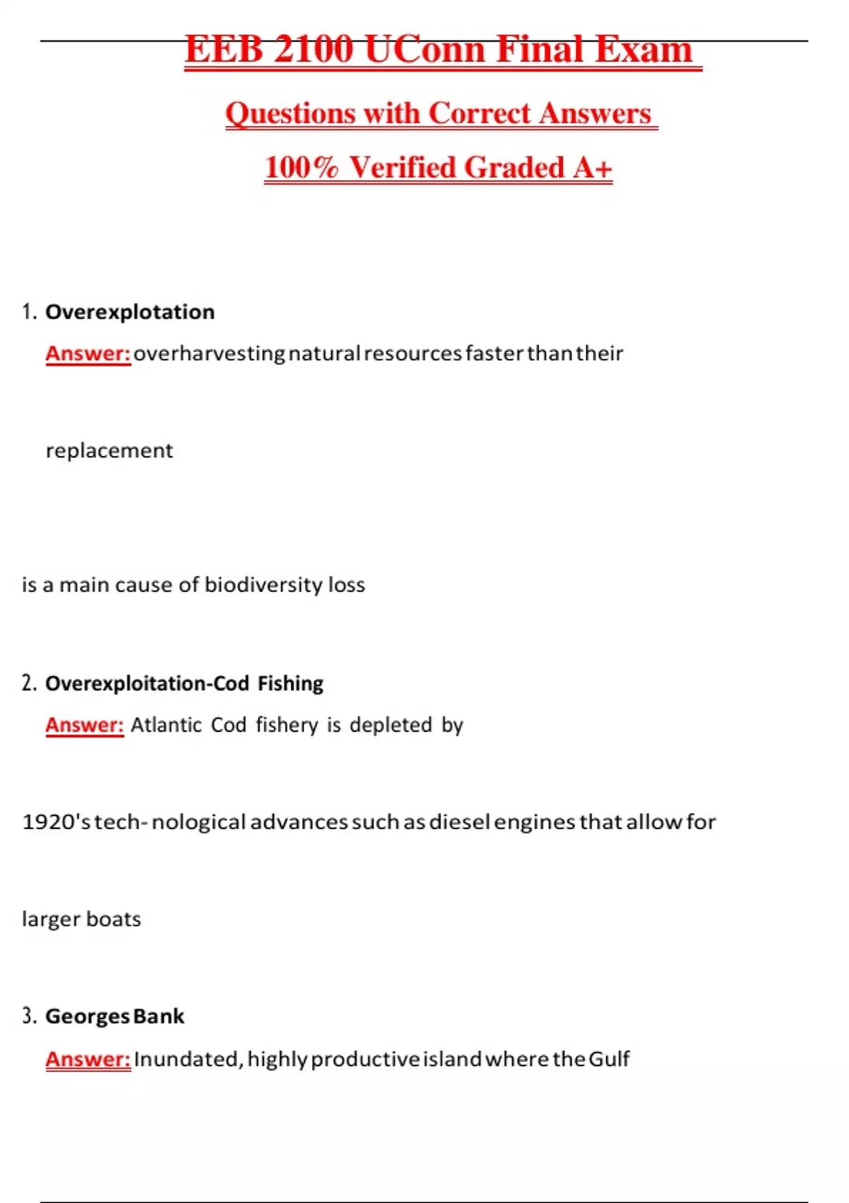 EEB 2100 UConn Final Exam Questions with Correct Answers Pass the Exam ...