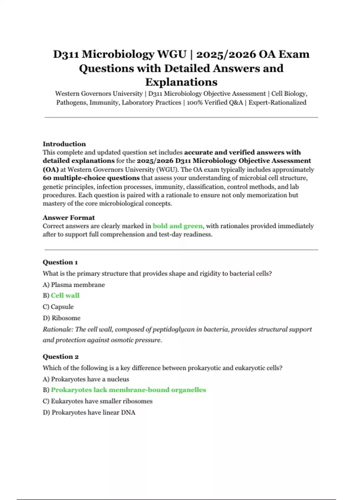 D311 Microbiology WGU | 2025/2026 OA Exam Questions with Detailed ...