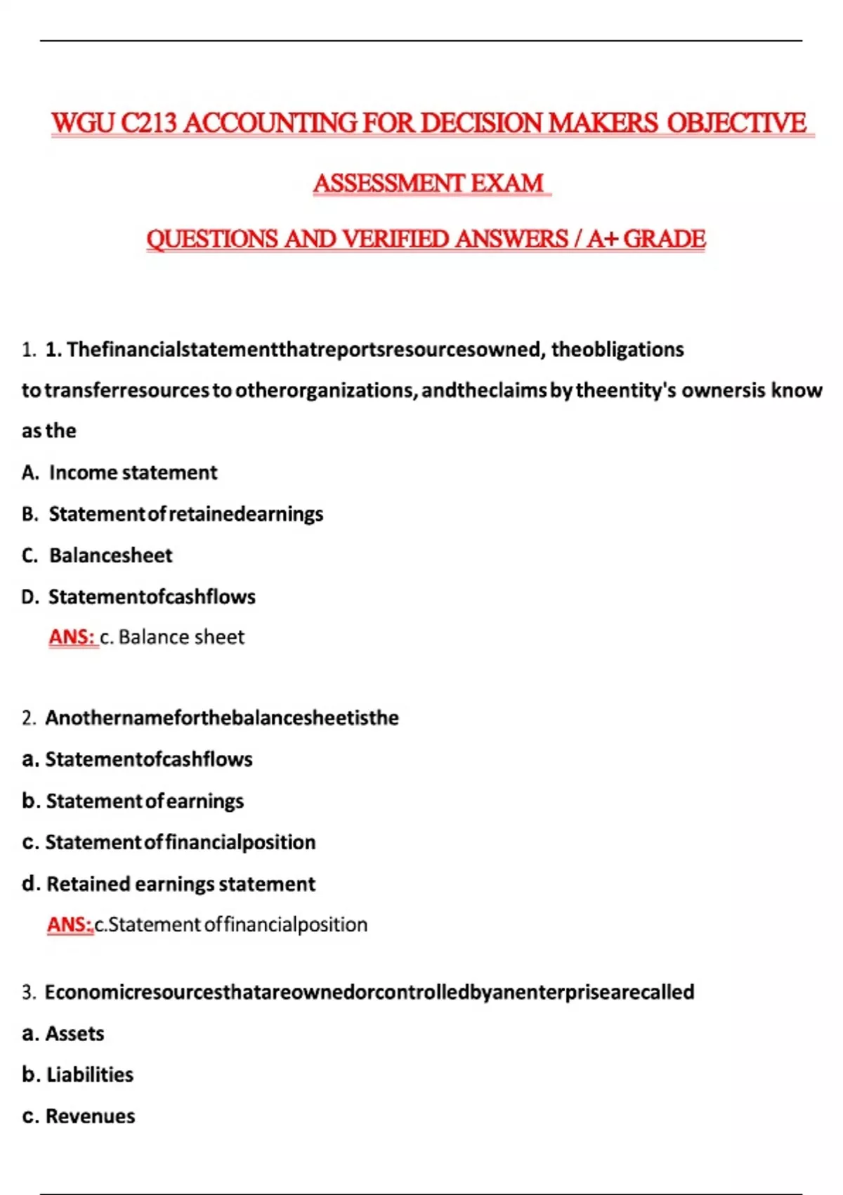 WGU C213 ACCOUNTING FOR DECISION MAKERS OBJECTIVE ASSESSMENT EXAM 2025 ...