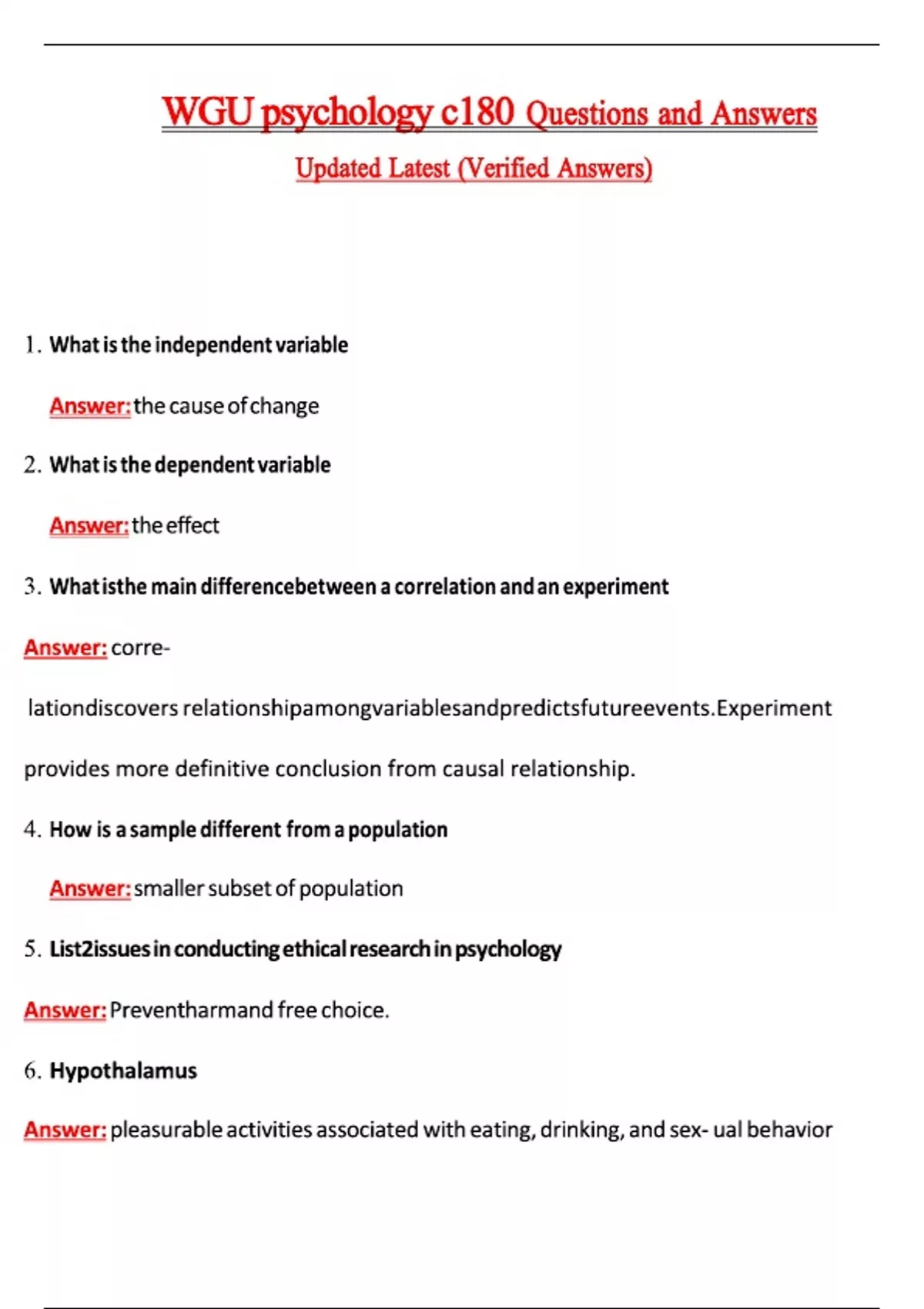 (WGU C180) PSYC 1010 Intro to Psychology Objective Assessment Review ...